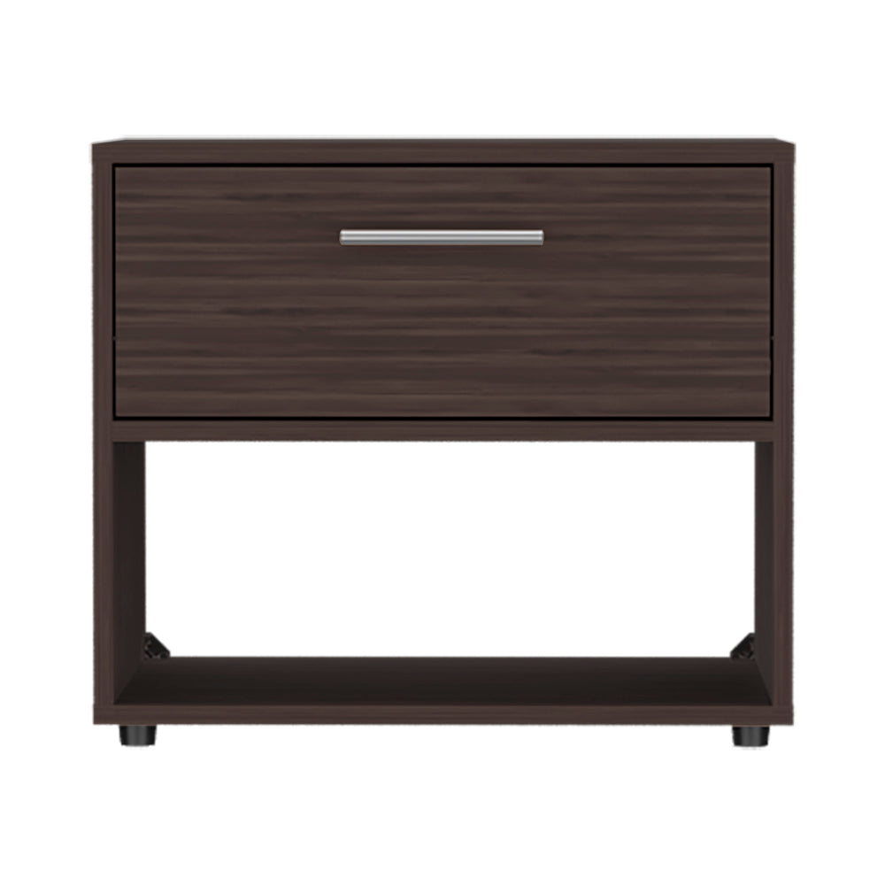Beryl Dark Walnut Nightstand With Drawer & Open Shelf — Engineered Woo