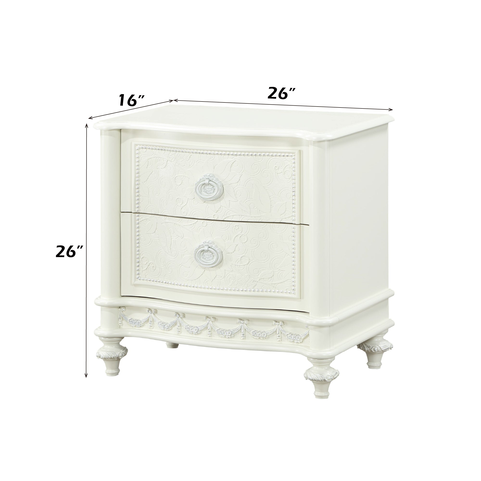 Dorothy Ivory Nightstand With 2 Soft-Close Drawers, Felt-Lined Top, Pi