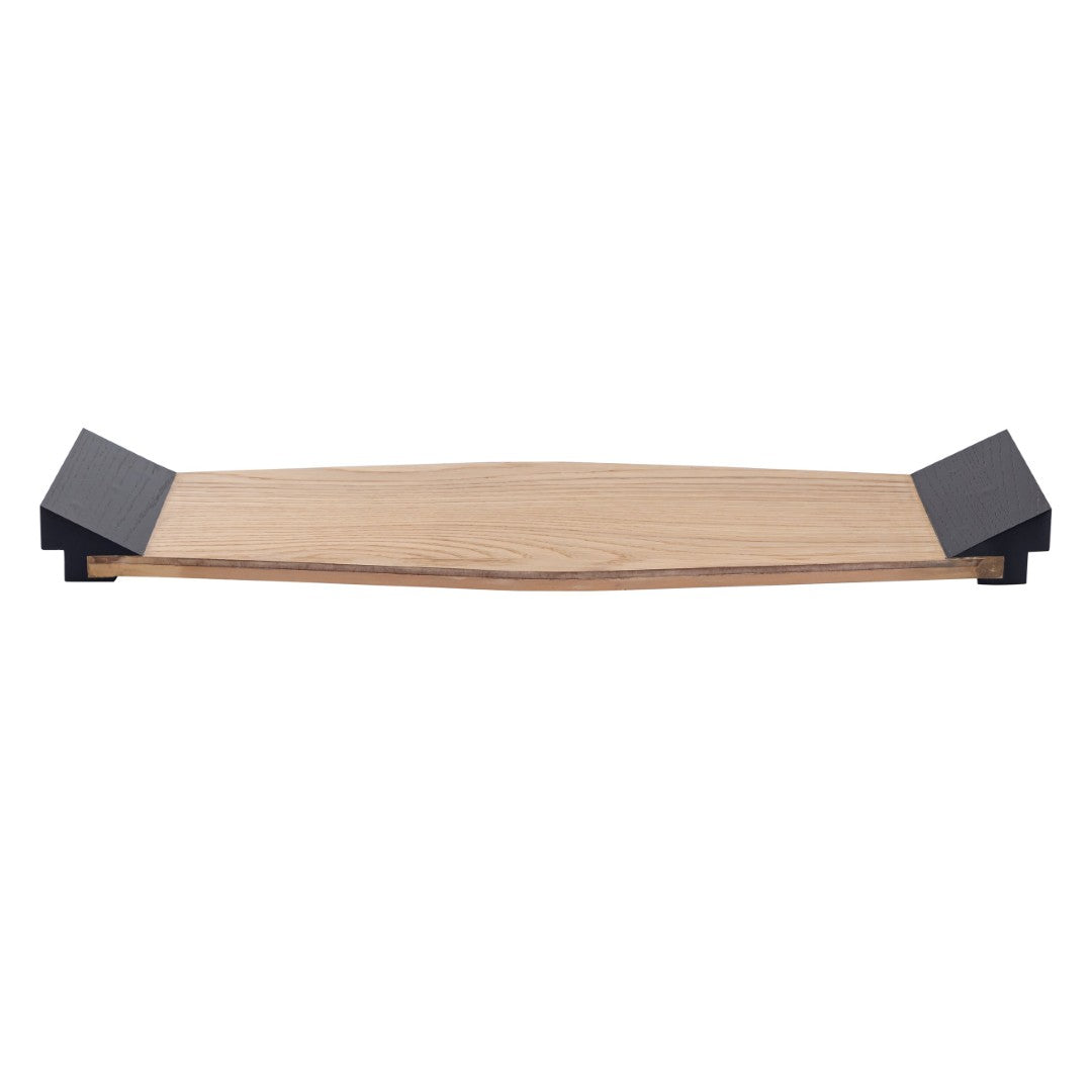 Facet Tray - Sculptural Light Oak Serving Tray With Black Handles For