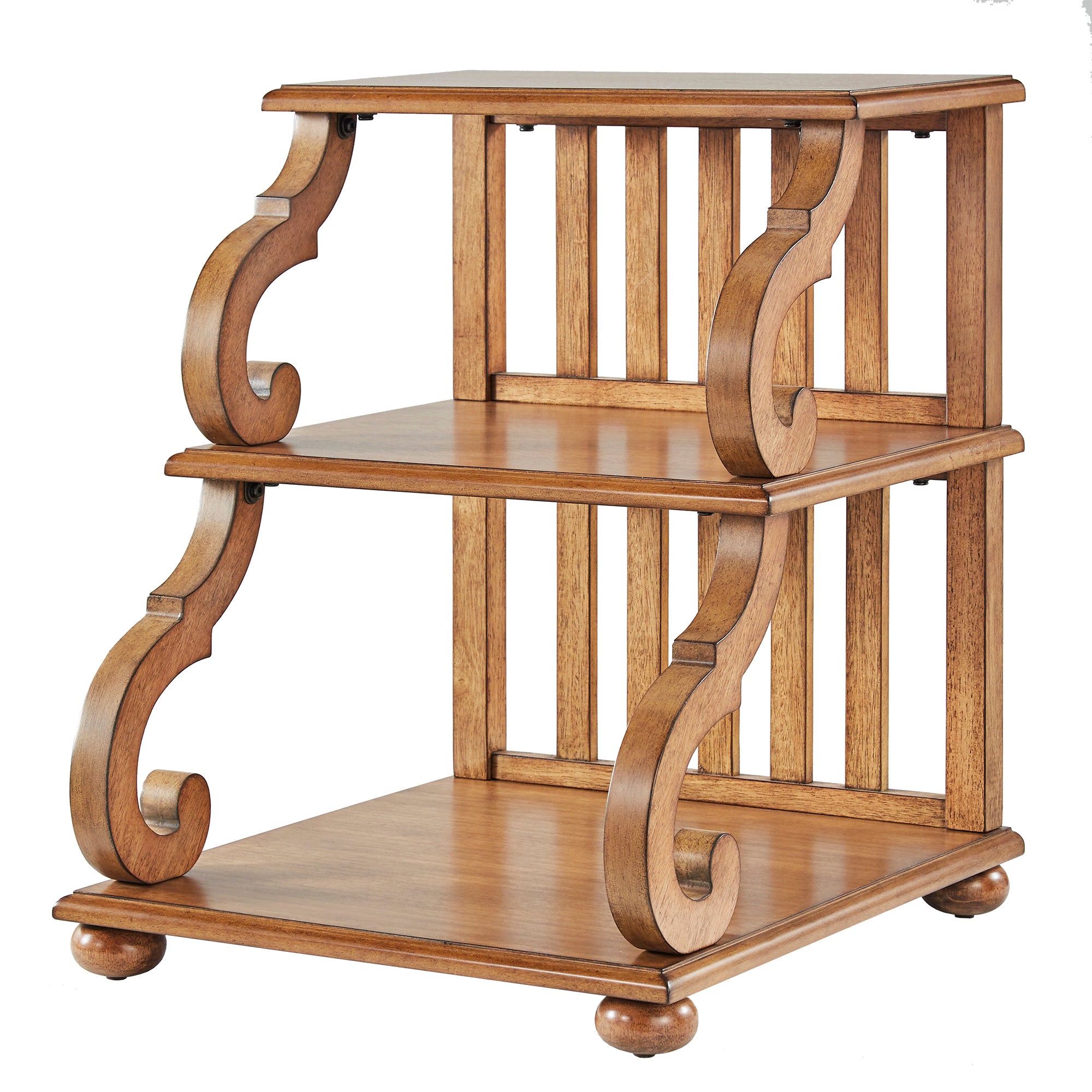 Maude Scroll End Table - Classic Elegance with Two Open Shelves for St