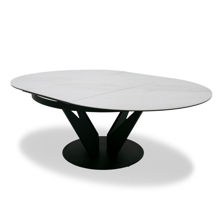 Alberta White Marble-Look Ceramic Extendable Oval Dining Table With Bl