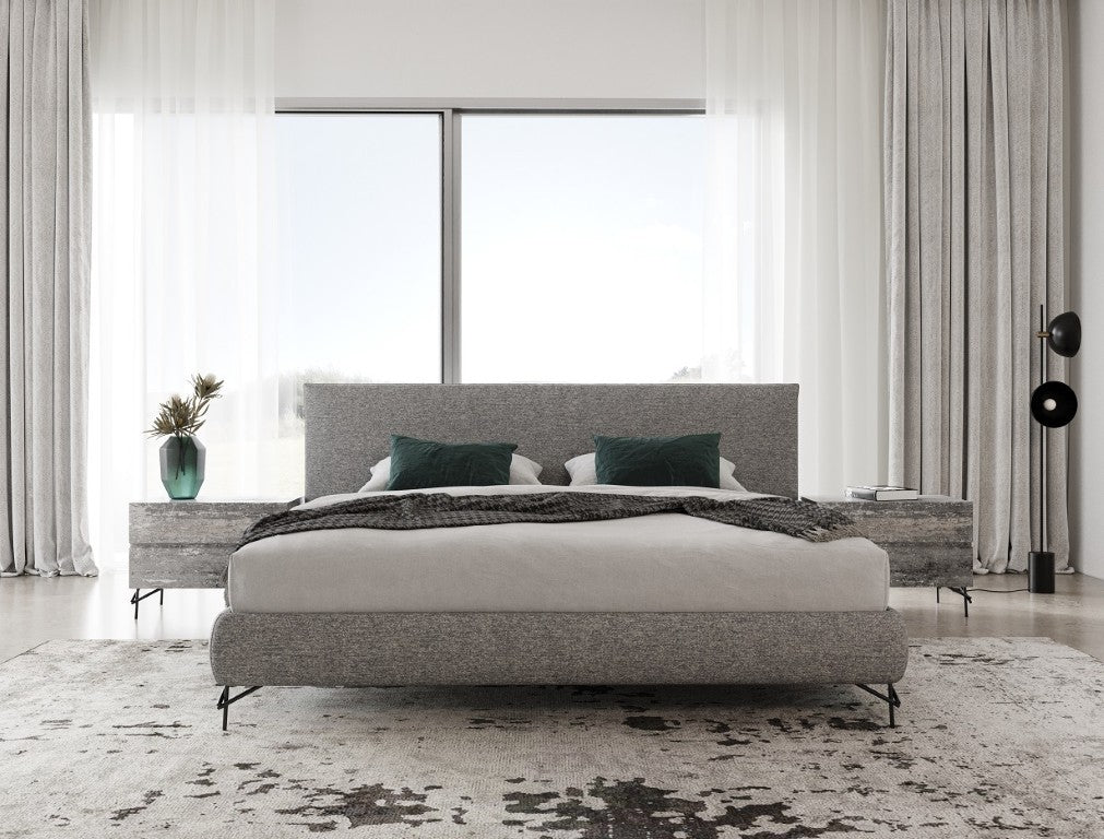 Aria Italian-Made Modern Rustic Ek Bedroom Set With Grey Magnum Uphols