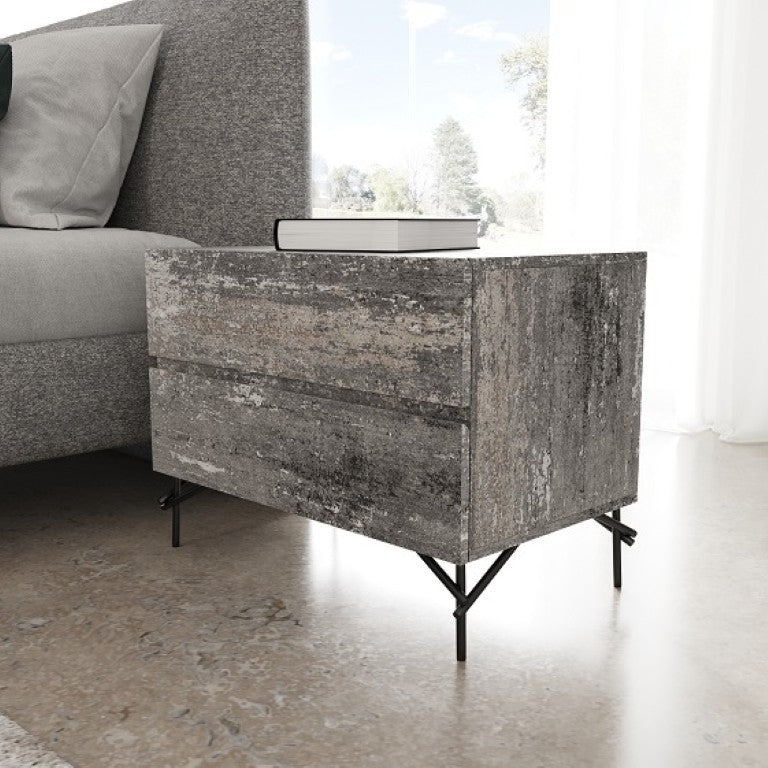 Aria Italian-Made Modern Rustic Ek Bedroom Set With Grey Magnum Uphols