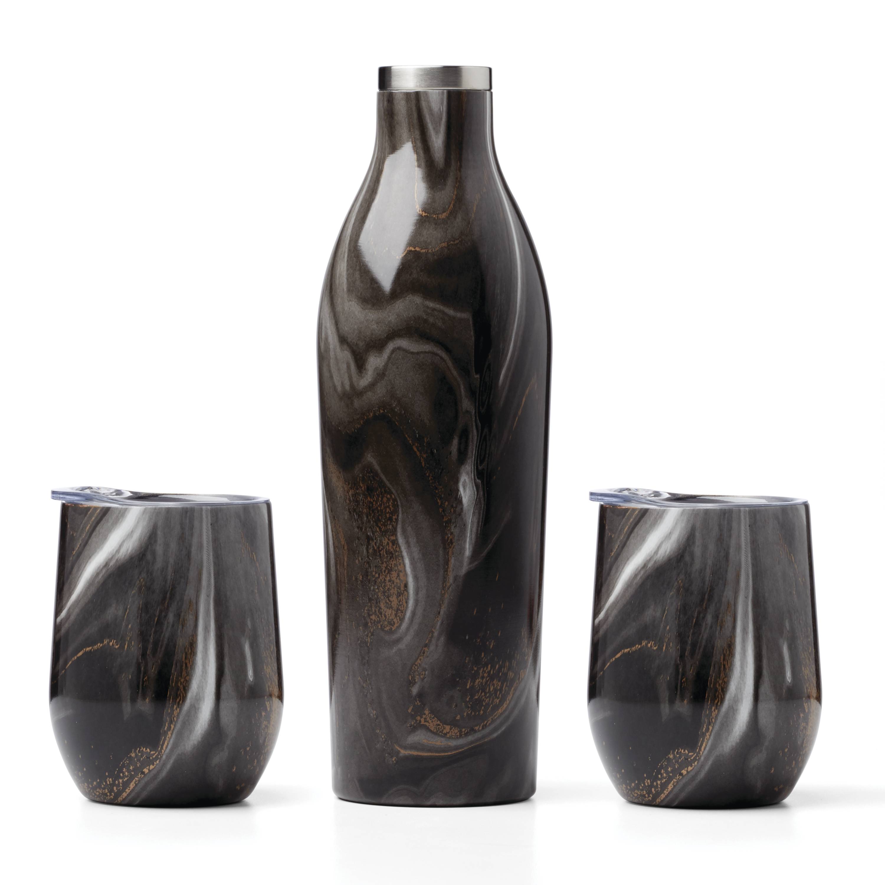 Cambridge Stainless Steel Wine Growler Set with Black & Gold Tumblers,