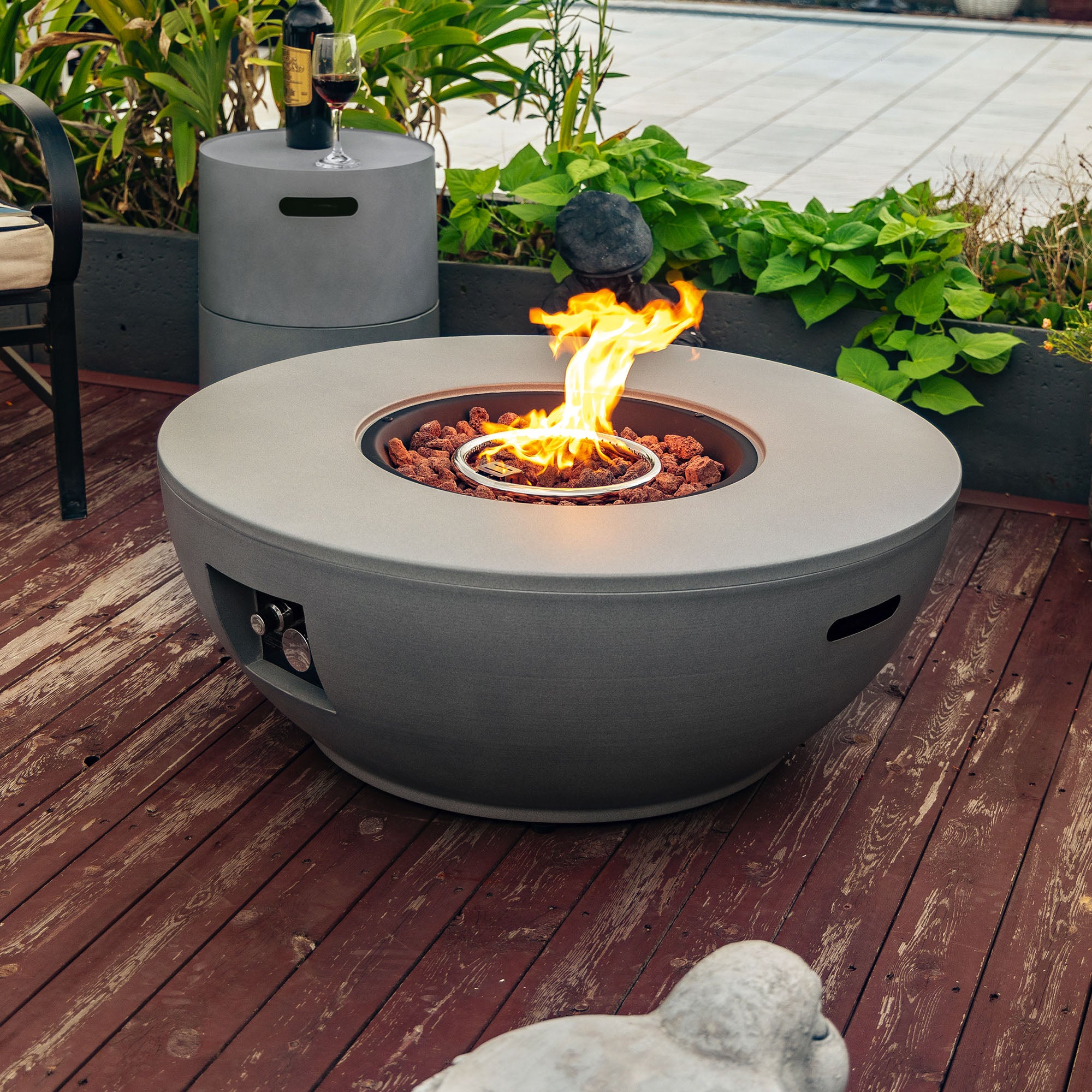 36" 50000 Btu Propane Fire Pit Table With Stainless Burner, Lava Rocks