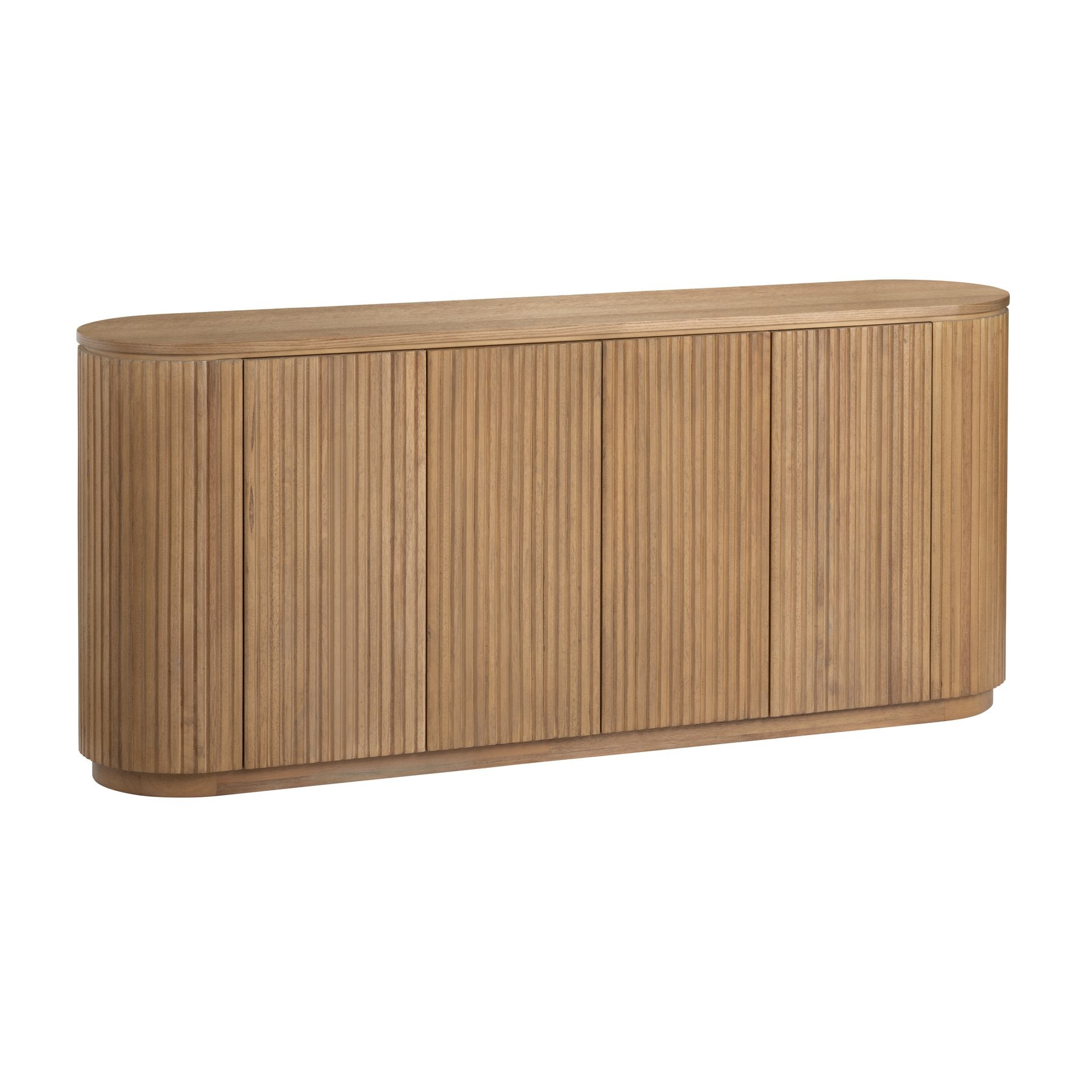 Transitional Credenza - Elegant Rubberwood Storage Solution with Slatt
