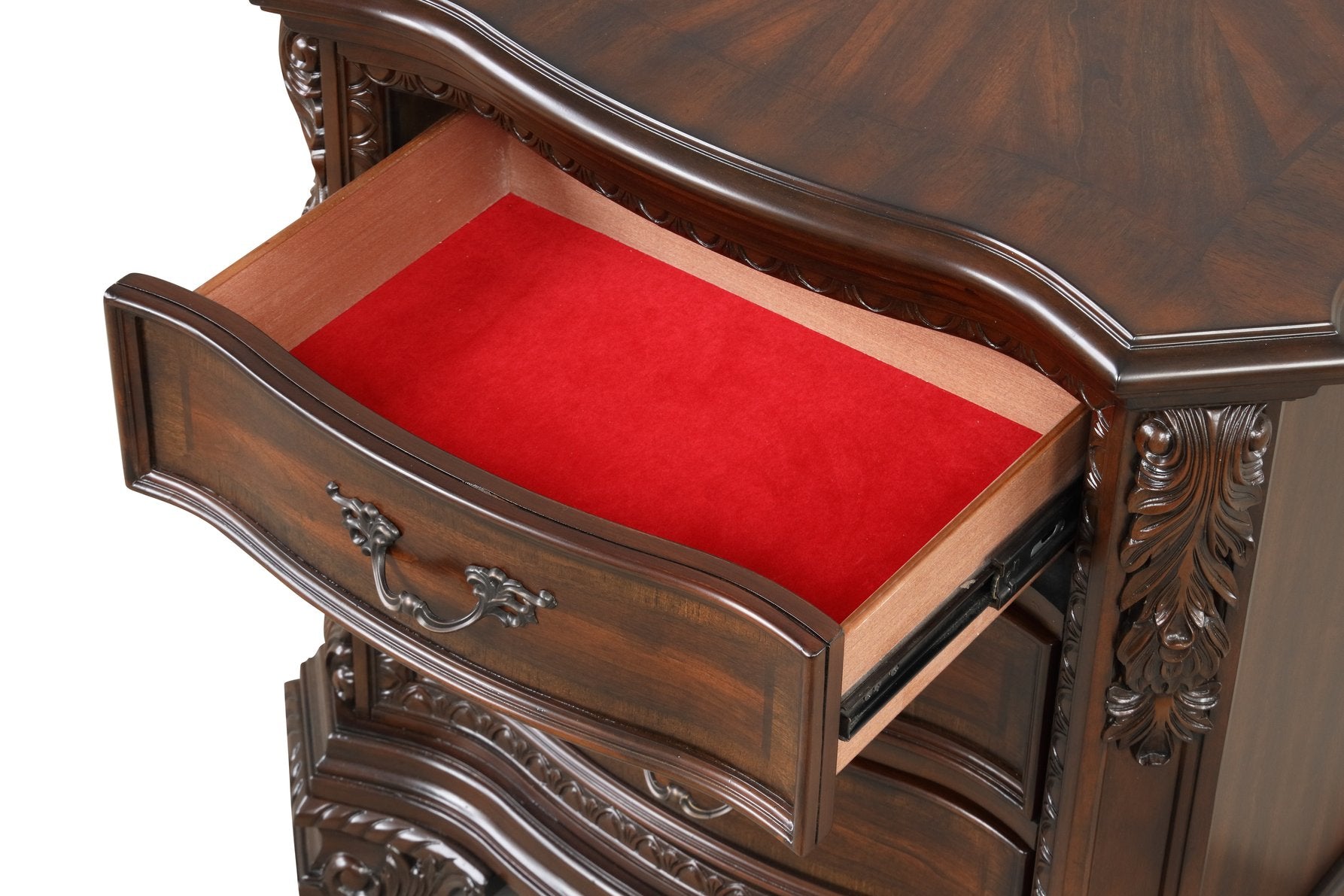 Traditional 3-Drawer Nightstand Walnut Finish With Metal Pulls, Solid