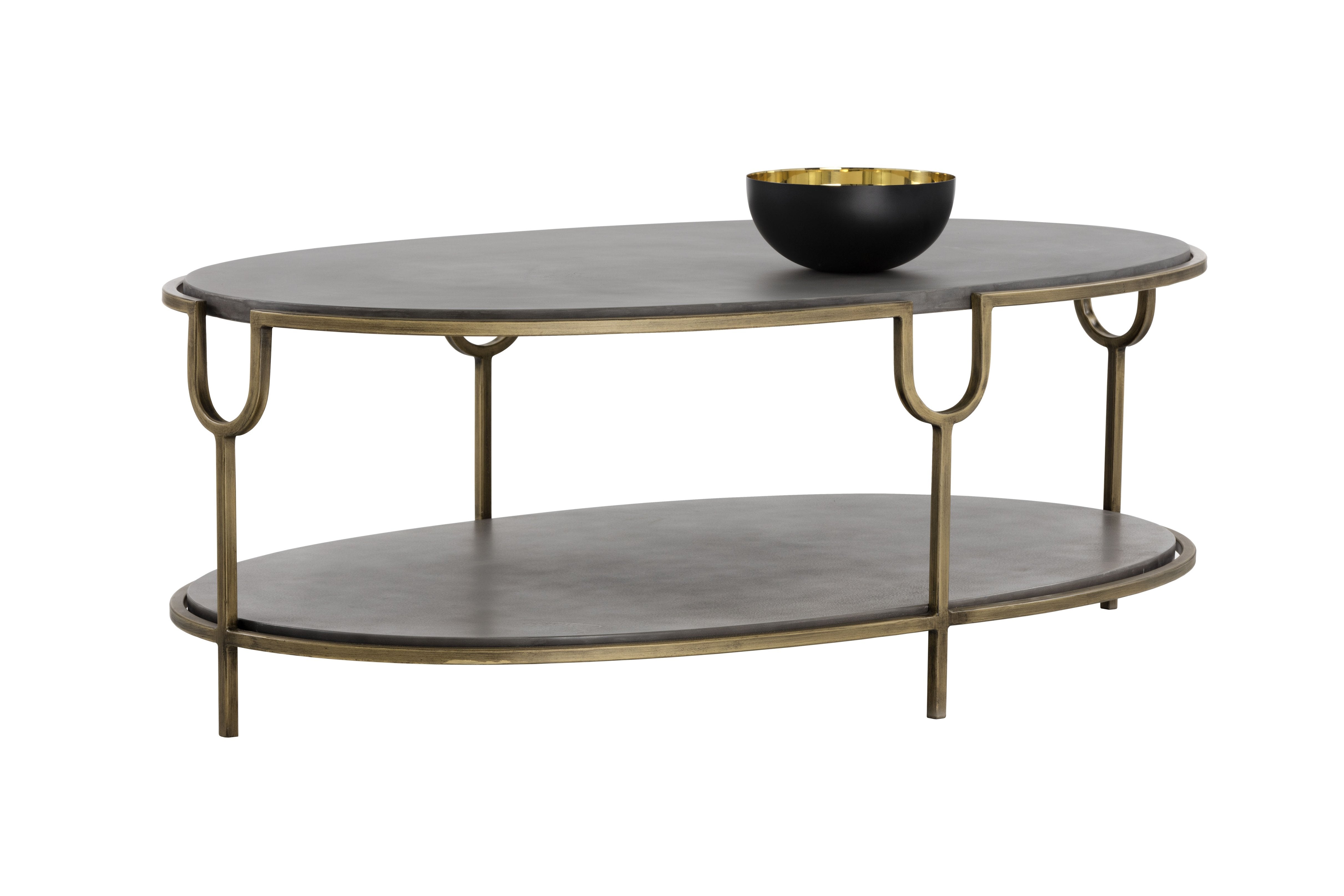 Arya Coffee Table - Elegant Oval Design with Antique Brass Frame & Uni