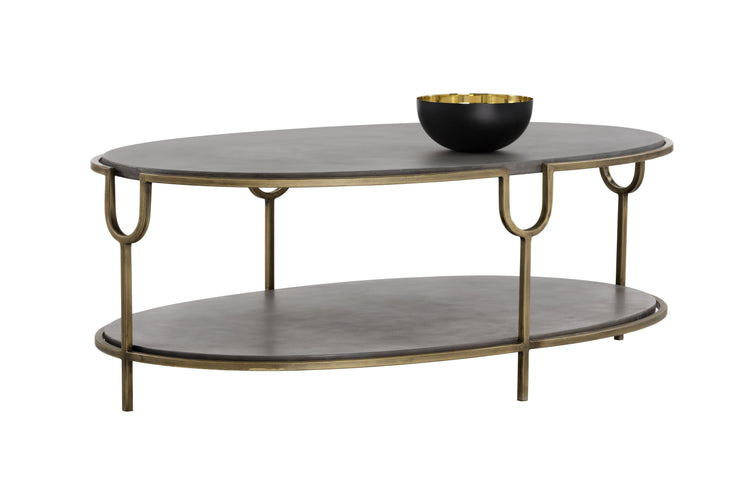 Arya Coffee Table - Elegant Oval Design with Antique Brass Frame & Uni