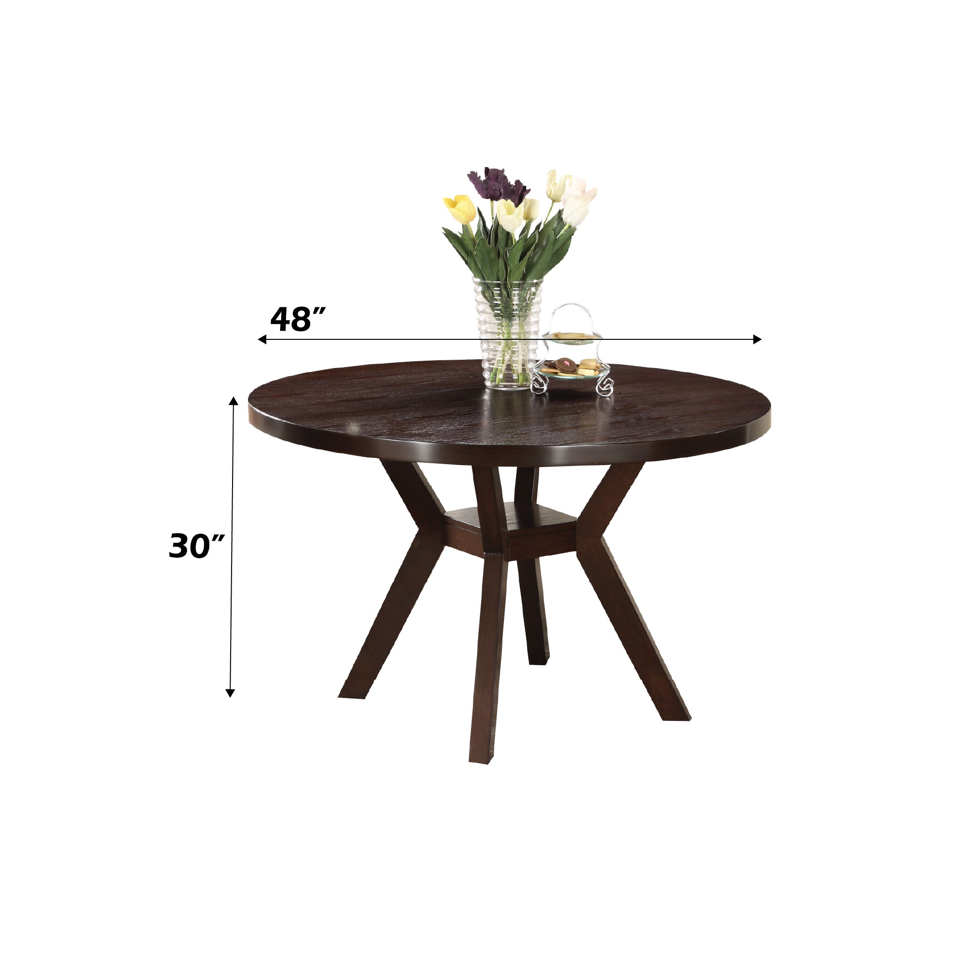 Drake Gray Fabric & Espresso 5Pc Dining Set — 48" Round Table, Plush C