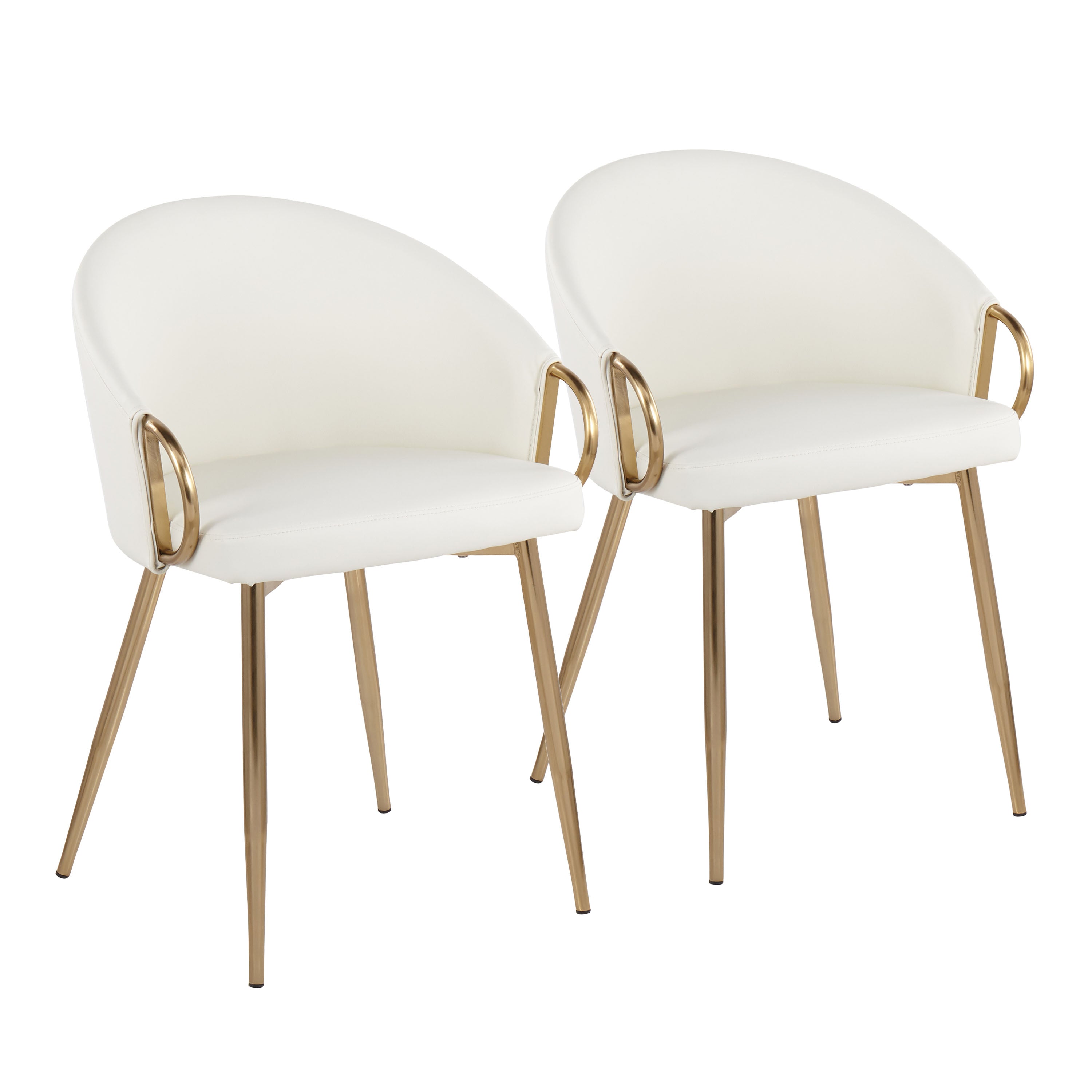 Claire Contemporary Glam Chair in Gold Metal with Chic White Faux Leat