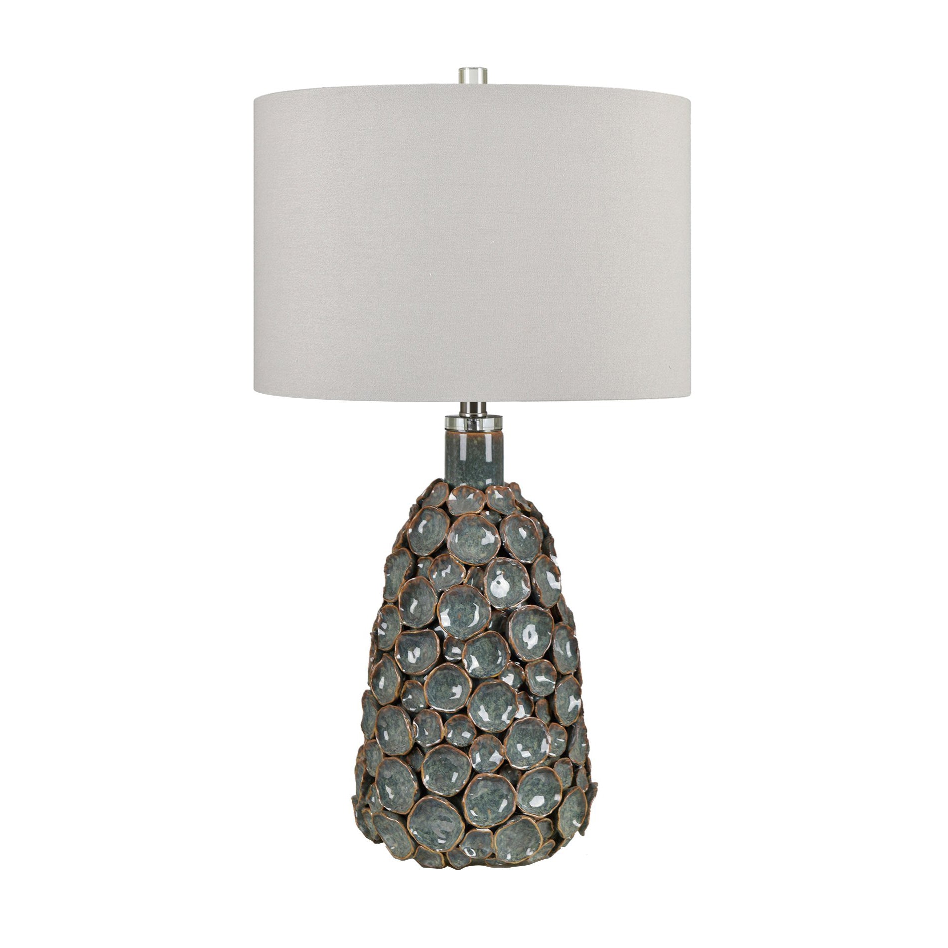Set of 2 - 28.25"H Stunning Teal and Brown Ceramic Table Lamp with Tex