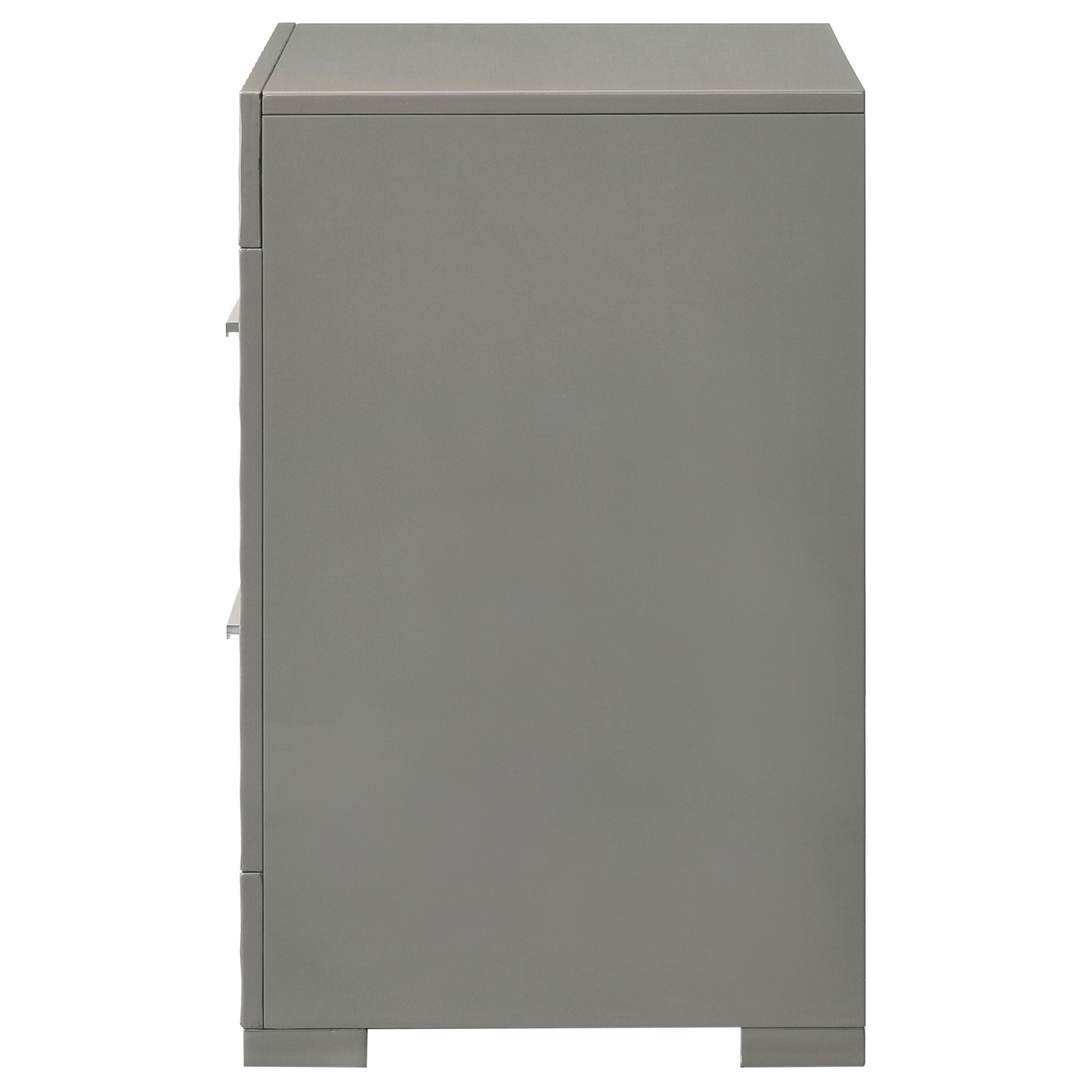 Pierce Grey High Gloss Nightstand With 2 Smooth Drawers, Felt-Lined To