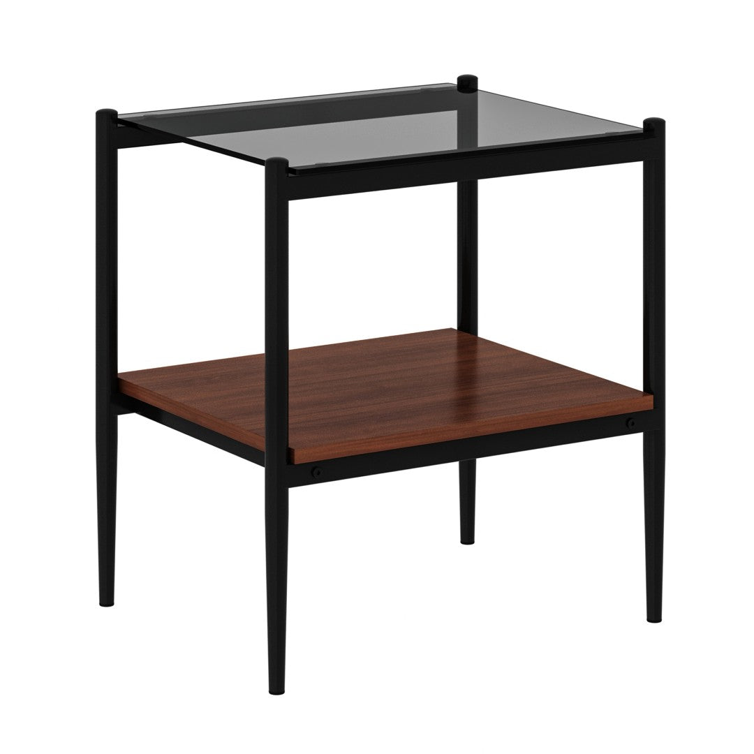 Set Of 2 Modern Rectangle End Tables With Gray Glass Top, Mdf Storage
