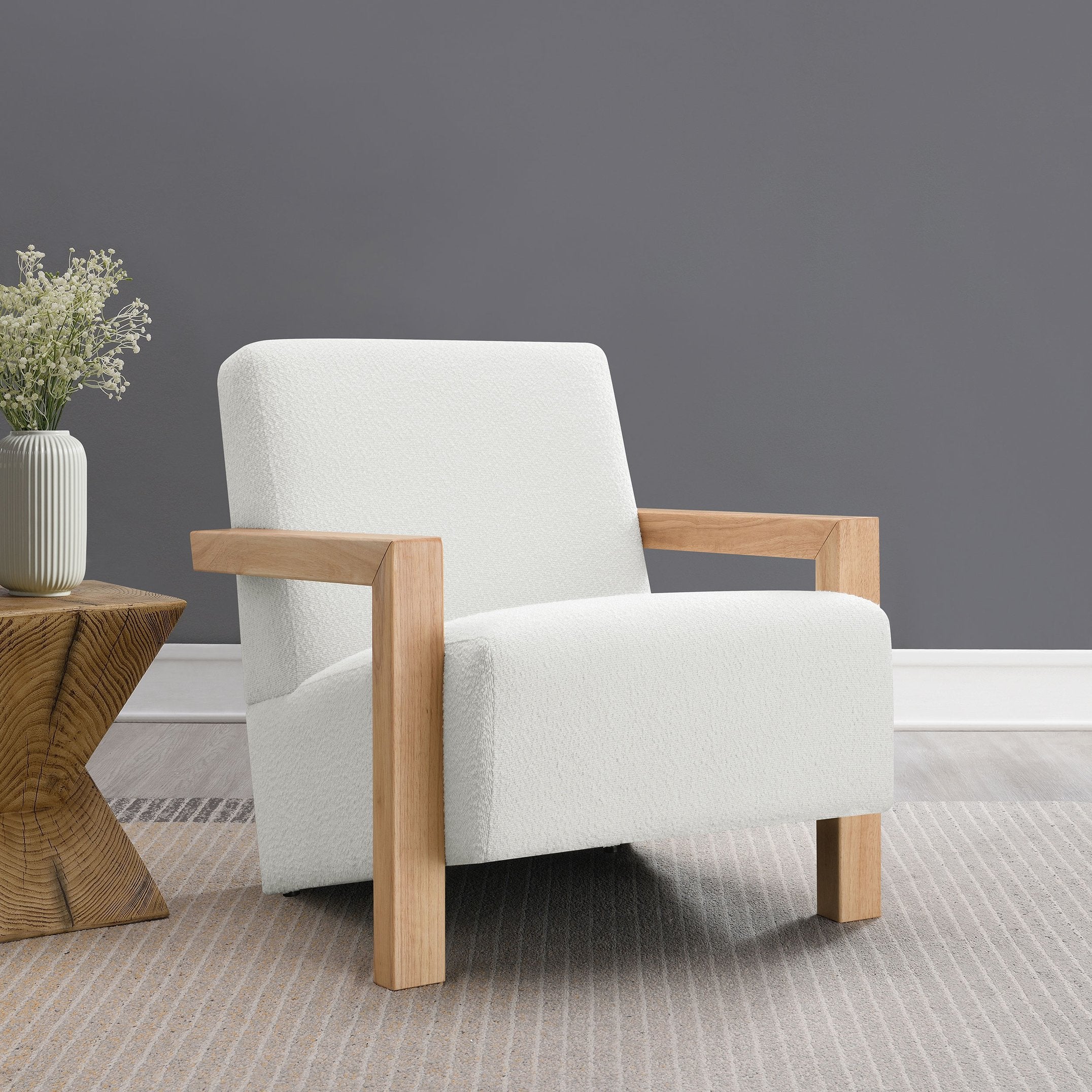Bryant Ivory Boucle Accent Arm Chair With Sharp Angles, Textured Moder