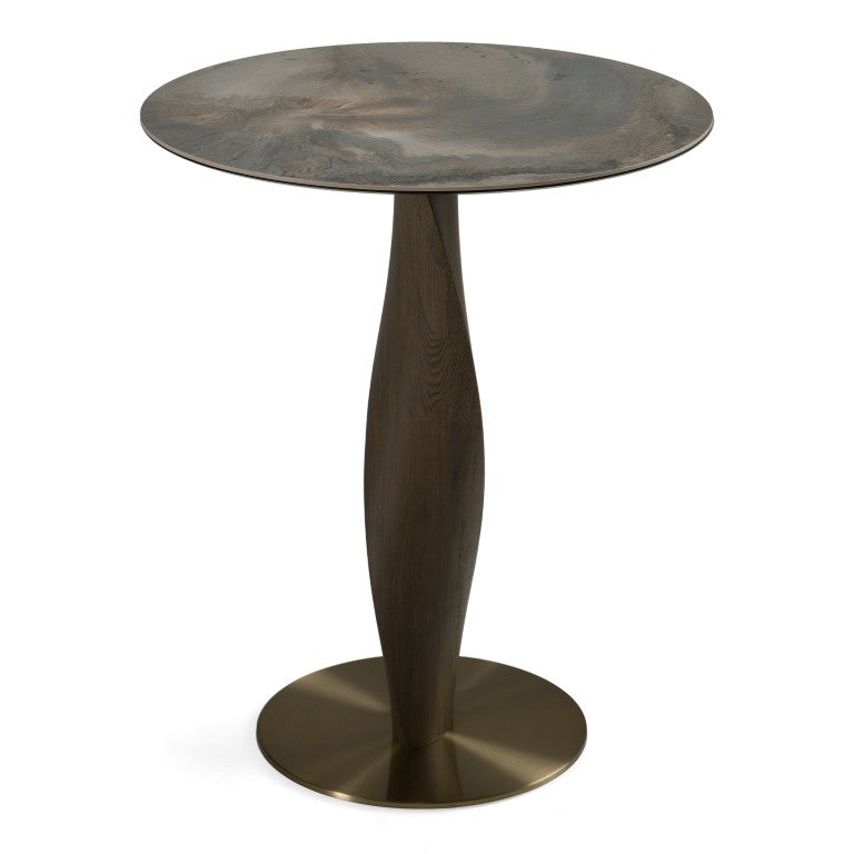 Calvary Marbled Ceramic & Walnut Bar Table With Gold Accent — Mid-Cent