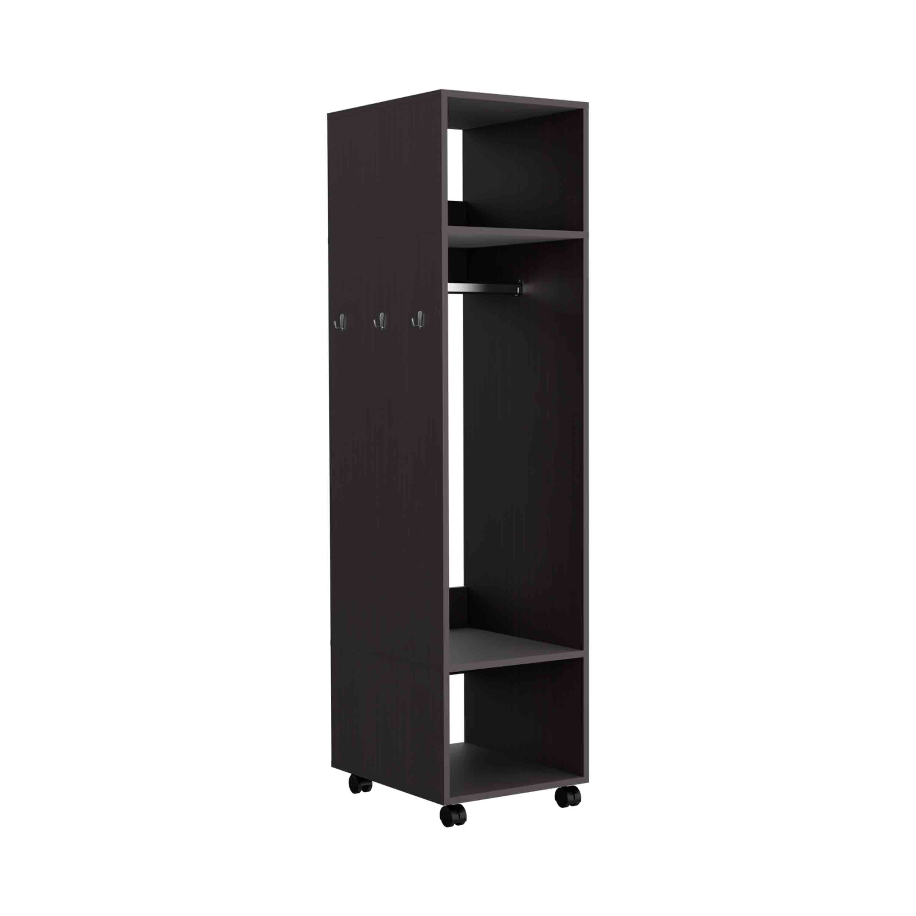 Cluster 63" Tall Wardrobe with Mirror, Casters, 3 Shelves & Hanging Ro