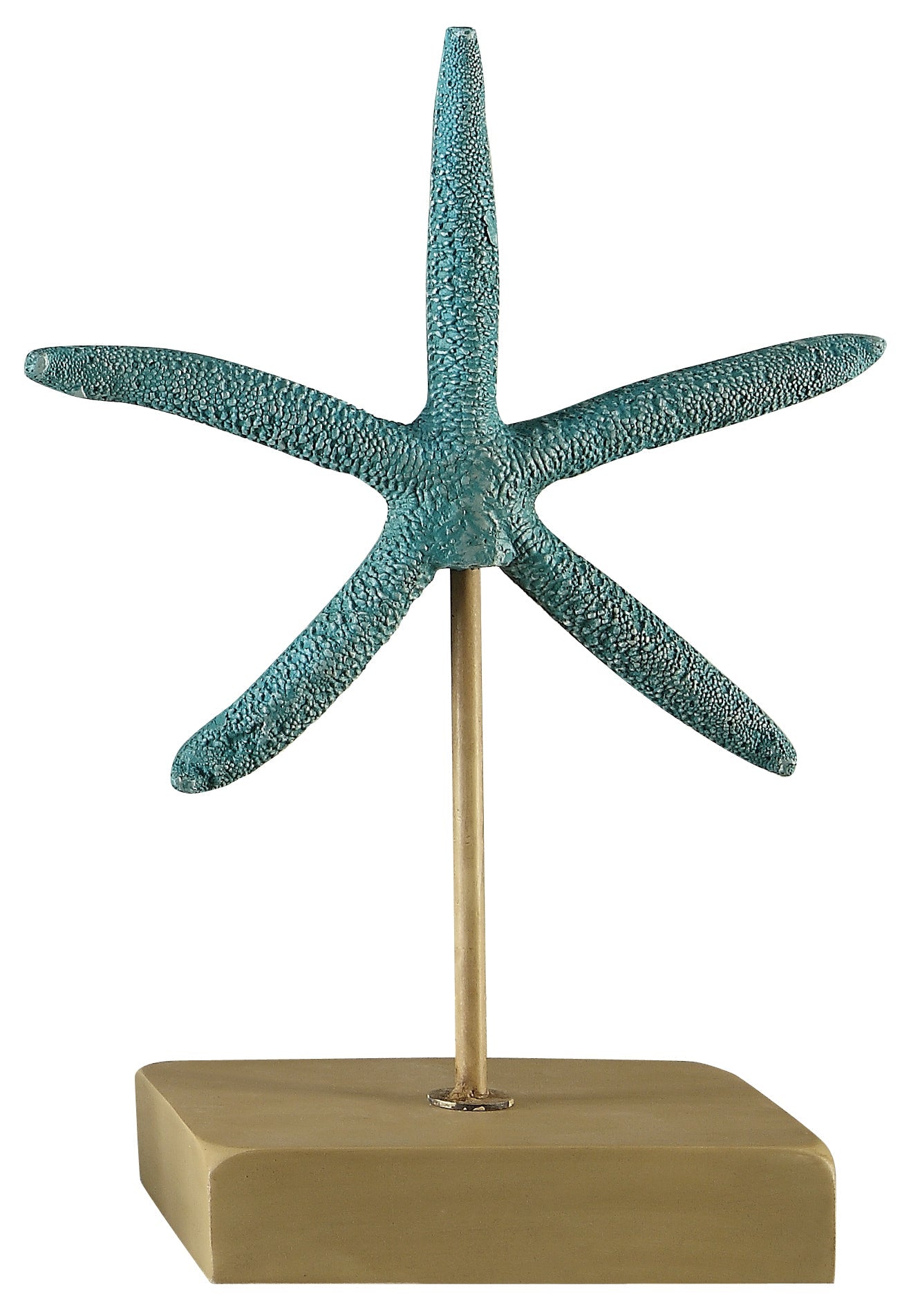Starfish Statue Set of 3 - Coastal Home Decor in Sea Blue and Gold for