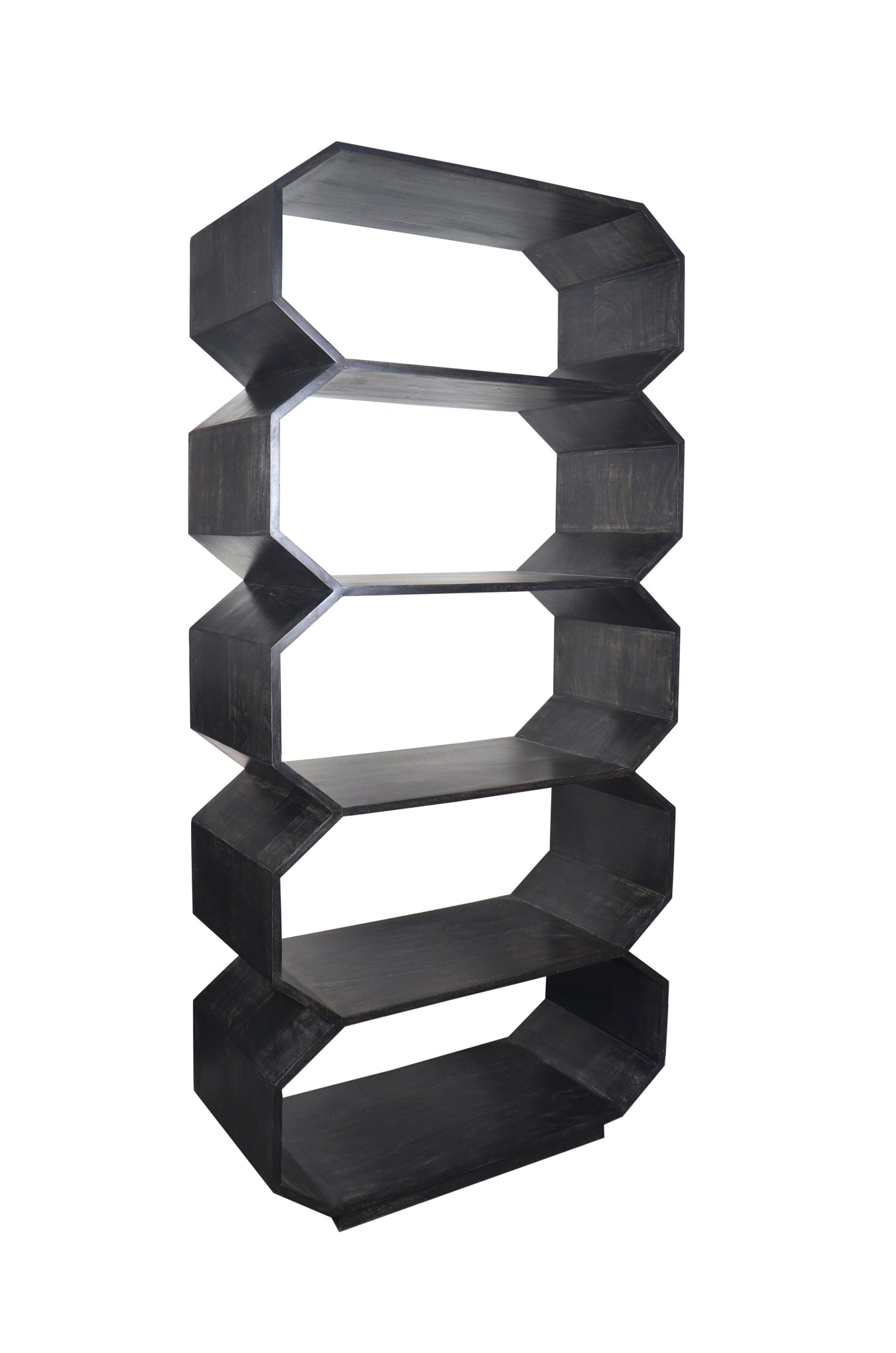 Halston Etagere - Modern 5-Shelf Octagon Wood Rack in Dark Brown Finis