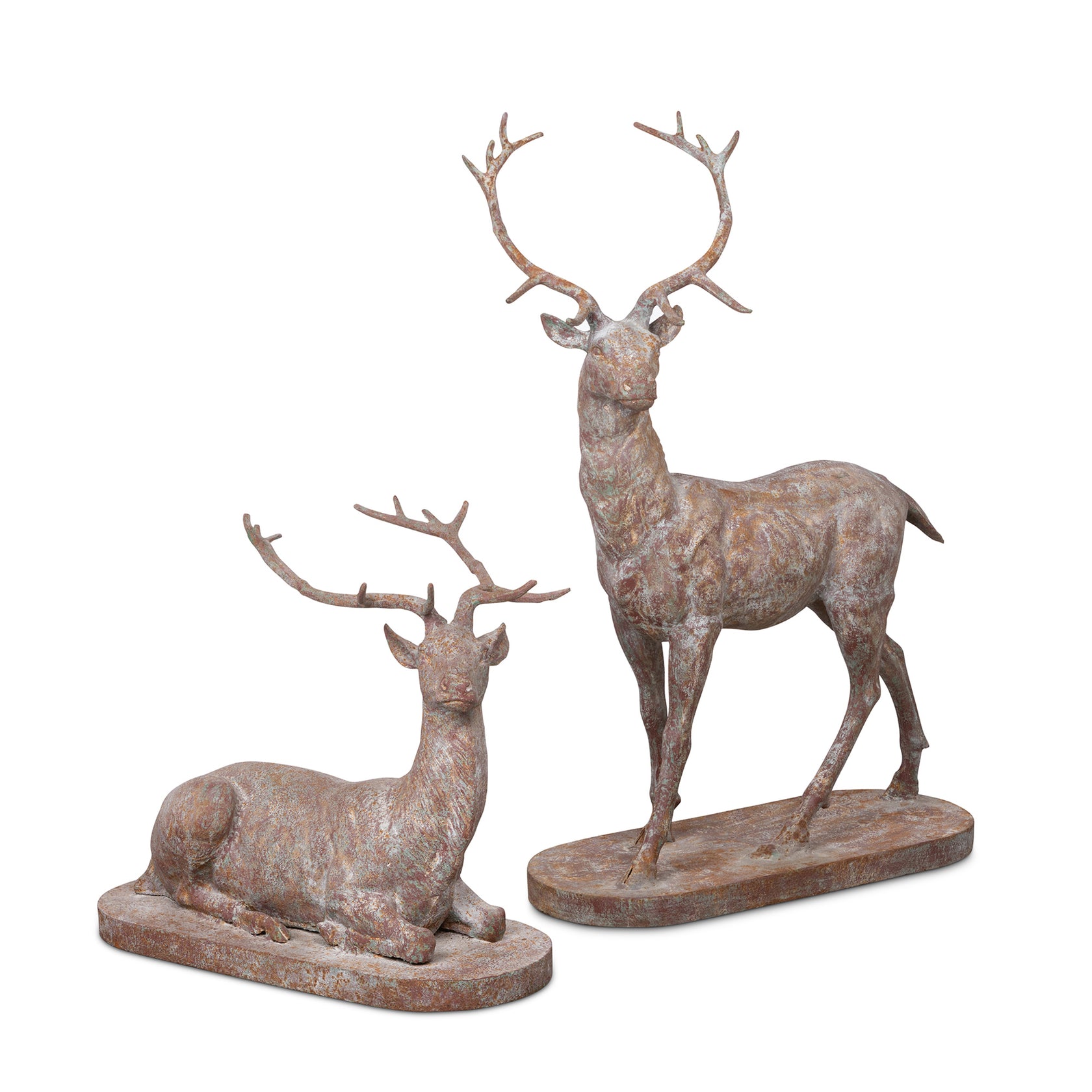 Cast Iron Estate Stags - Charming Pair for Outdoor Gardens, Patina-Enh