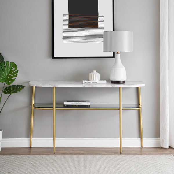 Walker Edison - Modern Minimal Curved Faux Marble Entry Table – Grey V ...