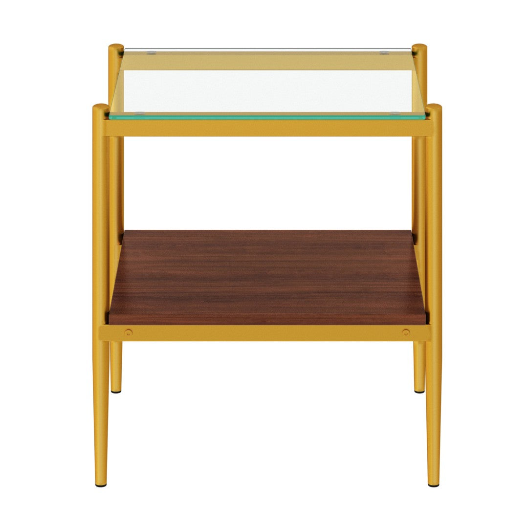 Set Of 2 Modern Rectangle End Tables With Tempered Glass Top, Mdf Shel