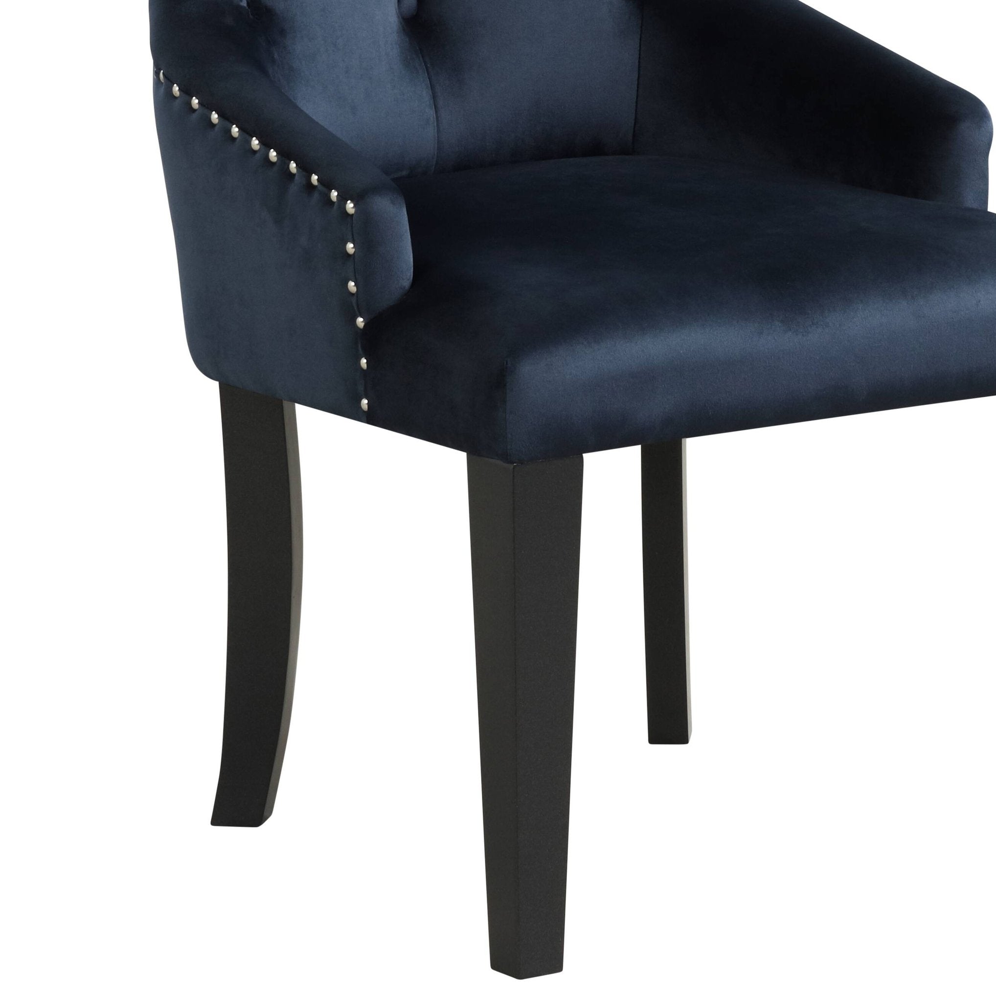 Varian Dark Navy Velvet Parson Chair With Black Legs, Tufted Back, Pad