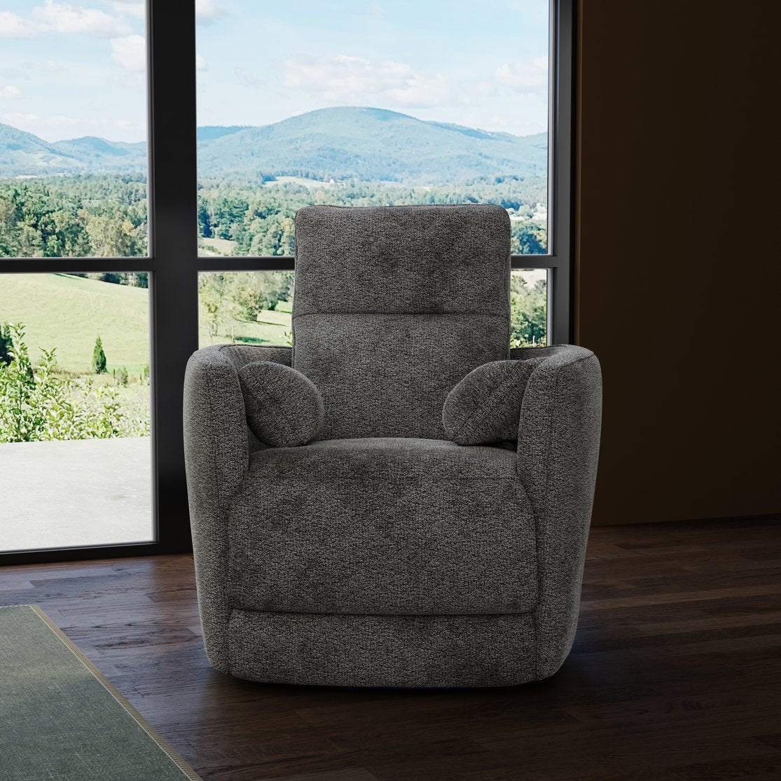 Global Swivel Recliner With Manual Footrest & Plush Pillows - Stylish
