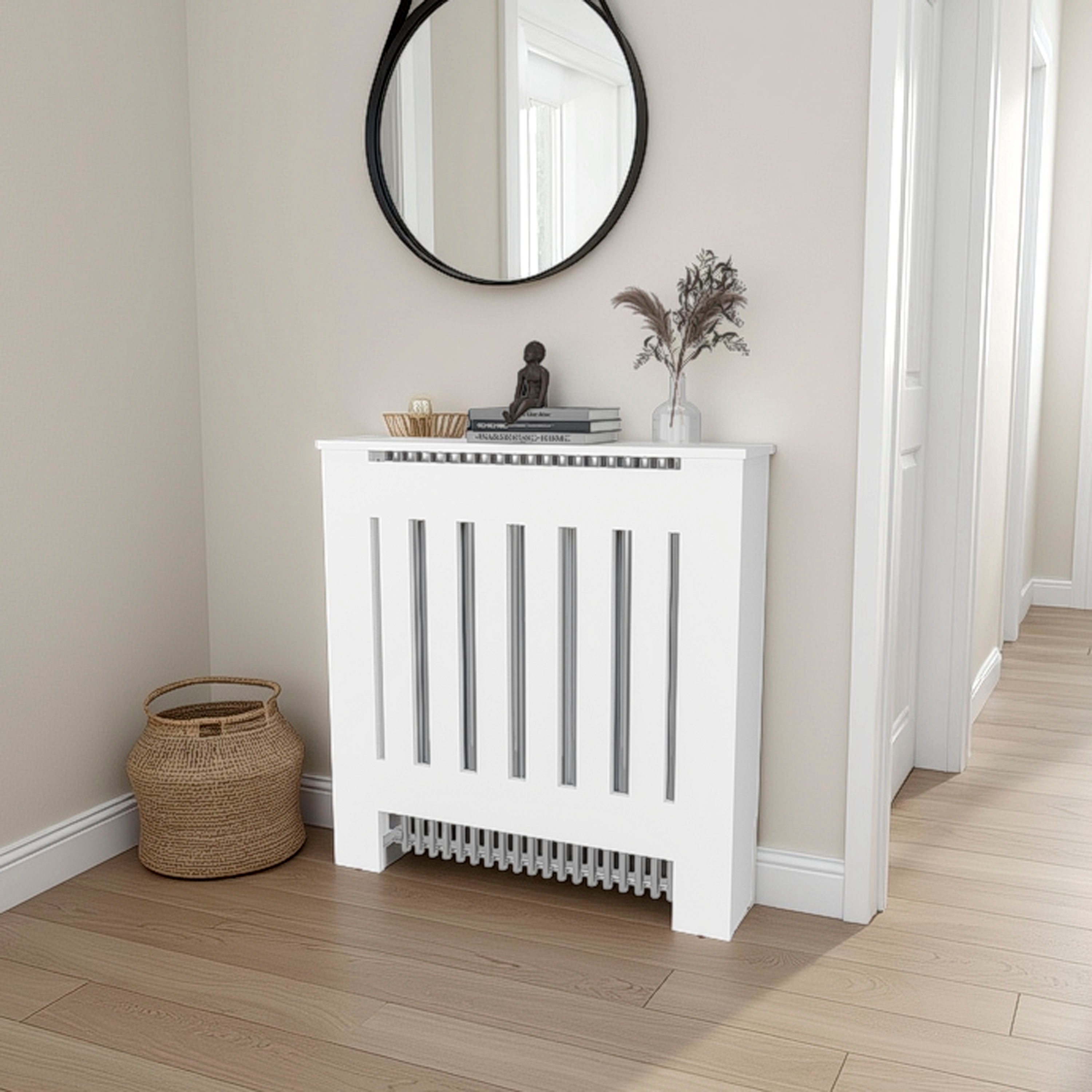 Radiator Cover Cabinet with Open Shelf Slim White Engineered Wood Hall