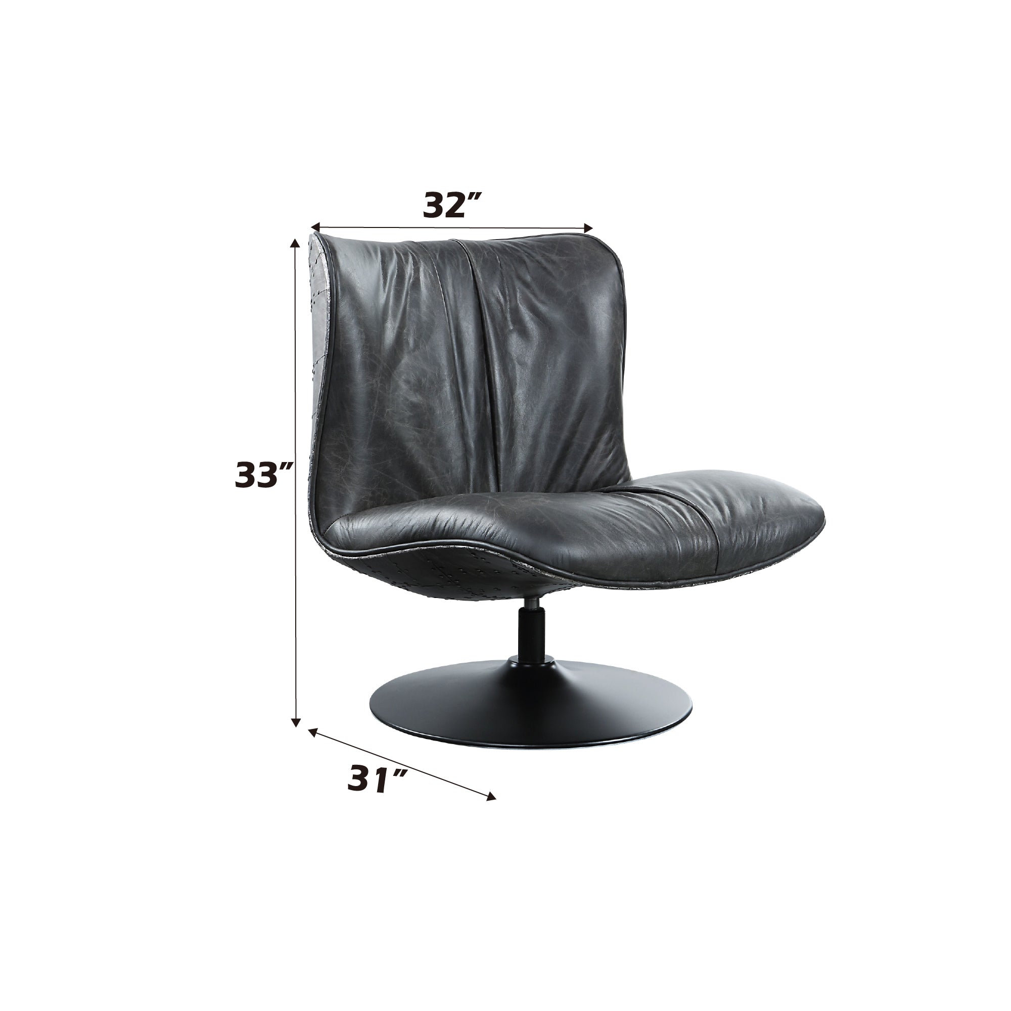 Piotr Black Top Grain Leather Swivel Accent Chair - Industrial Modern