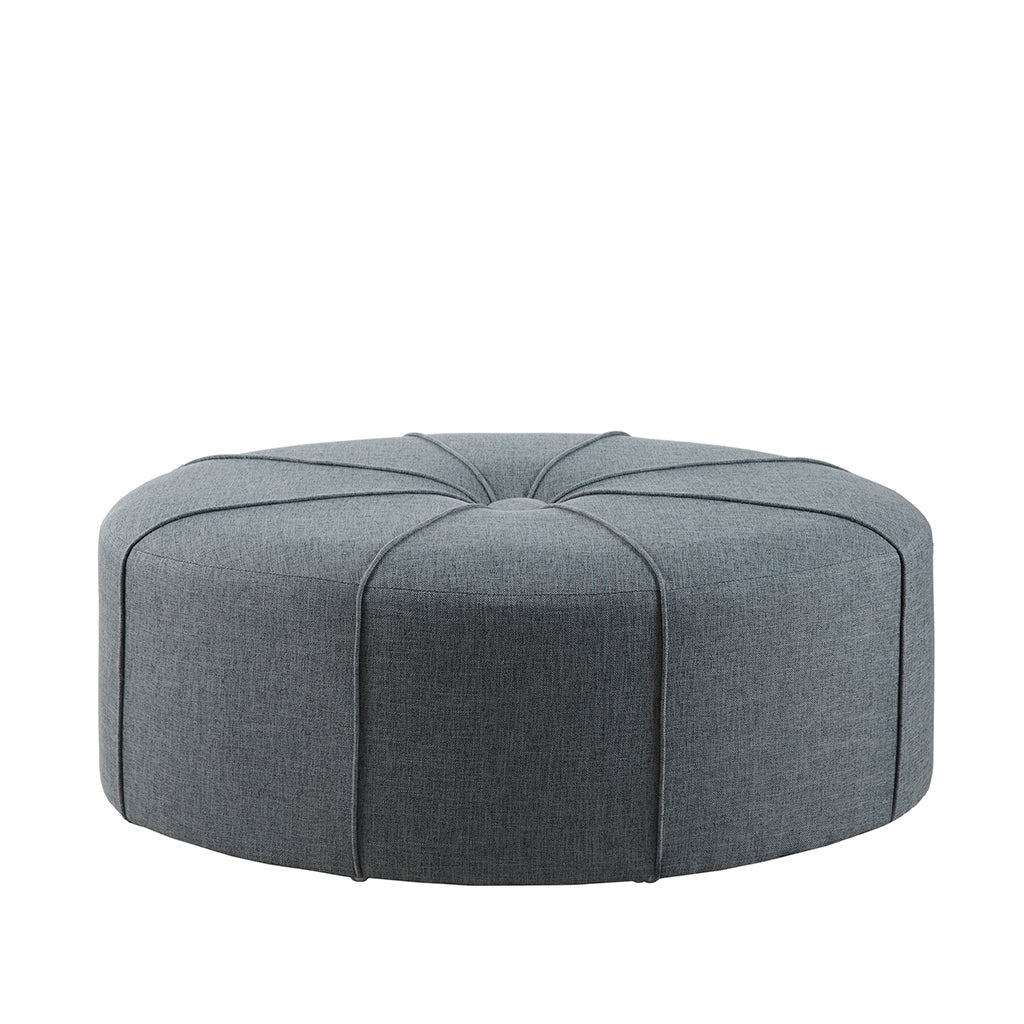 Madison Park - Oval Oversized Ottoman In Charcoal Flannel — Tufted But