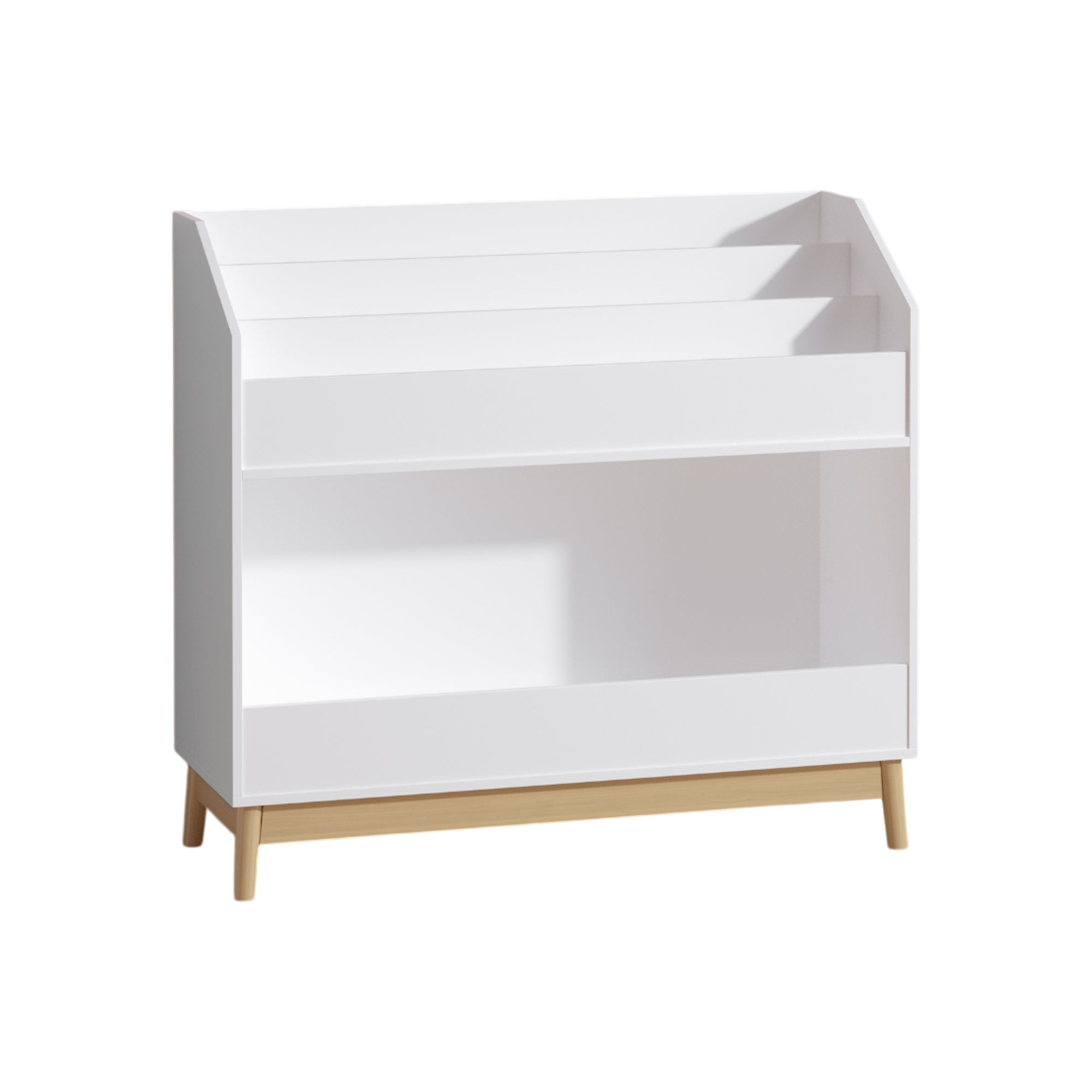 Toddler White Book Display Shelf With 3-Tier Face-Out Display And Larg