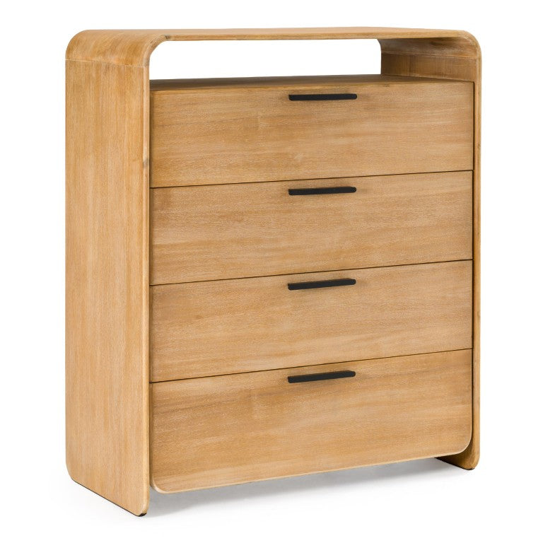 Dresden Vertical Acacia Chest — 4-Drawer Modern Natural Finish, Solid