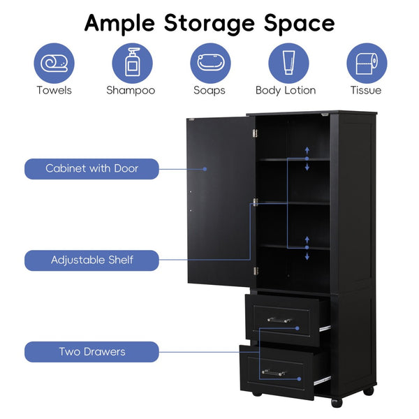 Bathroom Storage Cabinet, Freestanding with Drawers, Adjustable Shelf ...