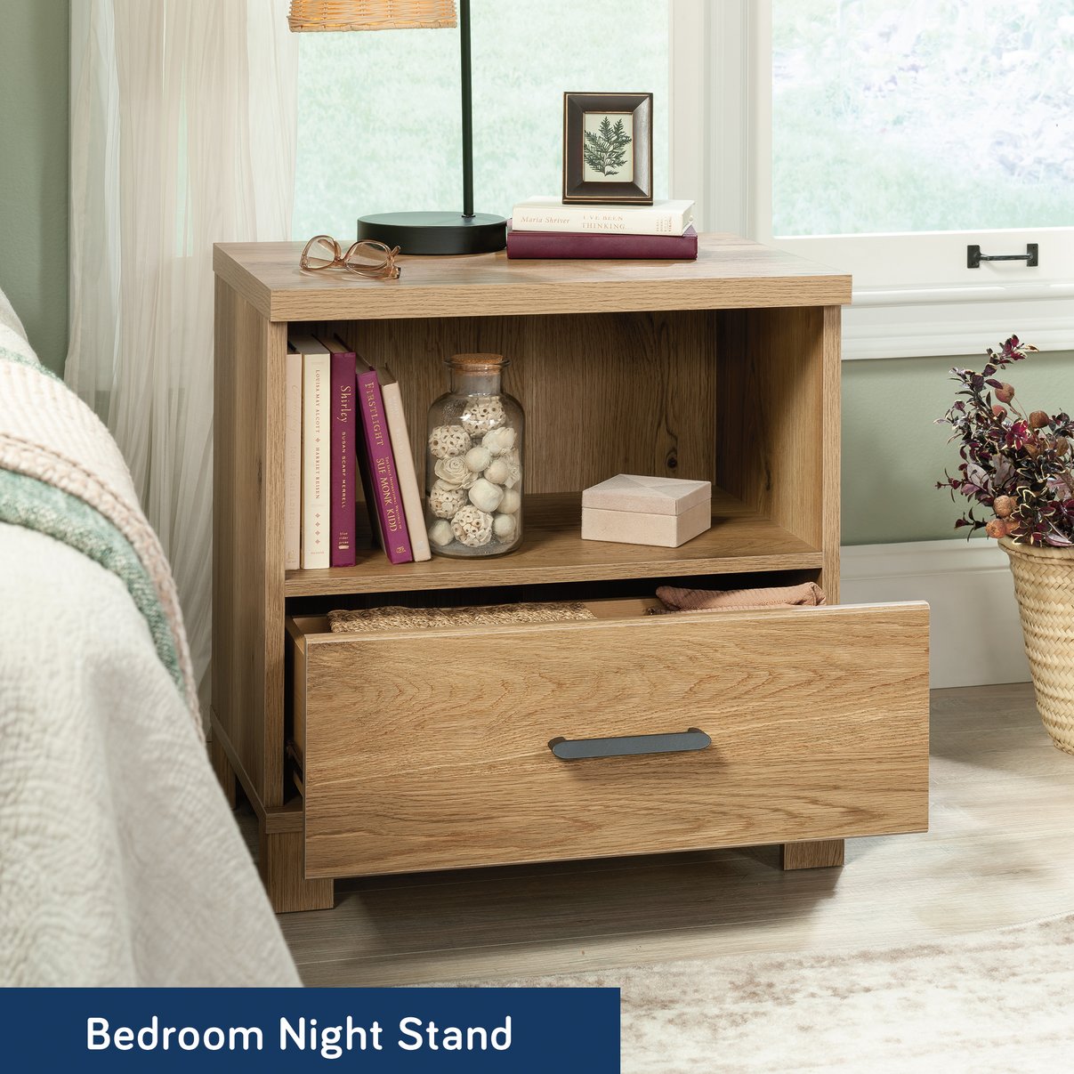 Night Stand - Rustic Brown Finish With Smart Storage, Compact Design