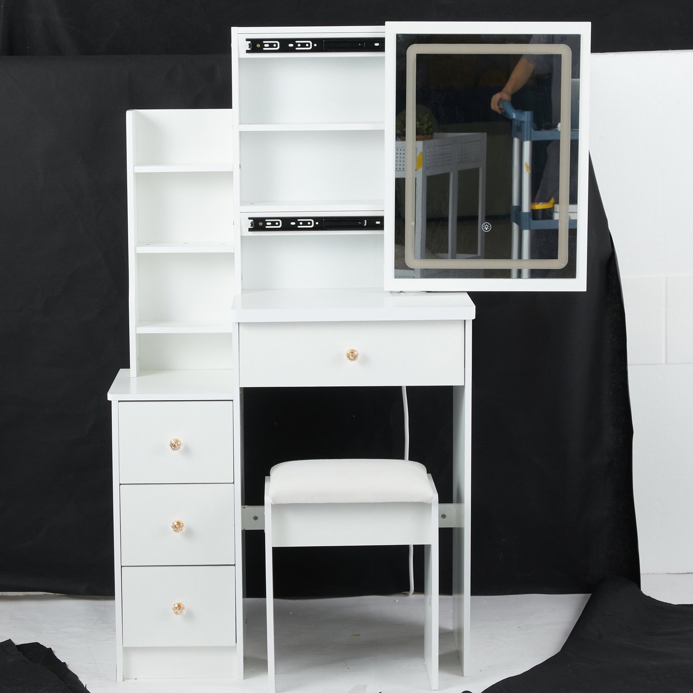 29.2" Compact Vanity Set With Touch-Control Led Mirror, Stylish Stool
