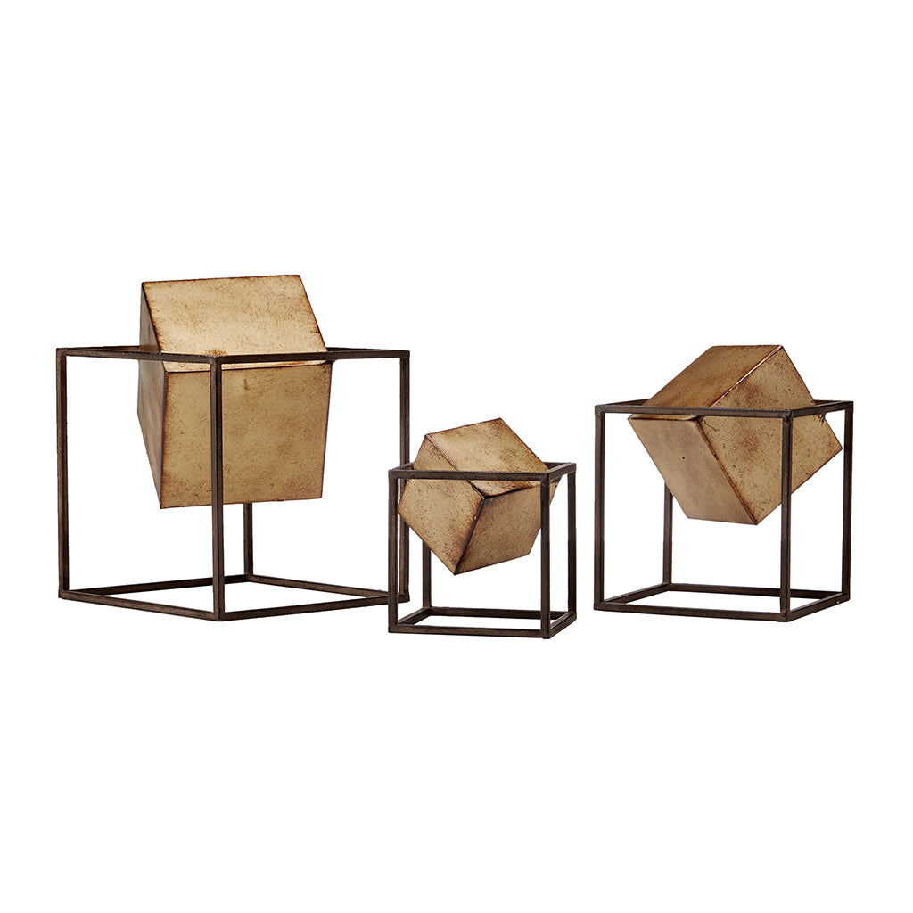 Madison Park - Gold Cubes 3-Piece Sculptural Tabletop Set With Black F