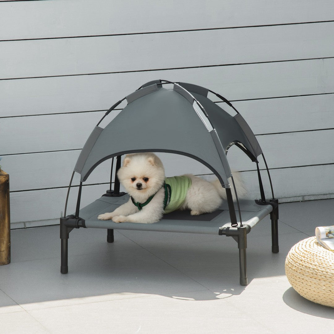 Pawhut Elevated Dog Cot Bed With Uv Canopy Shade - Portable, Breathabl