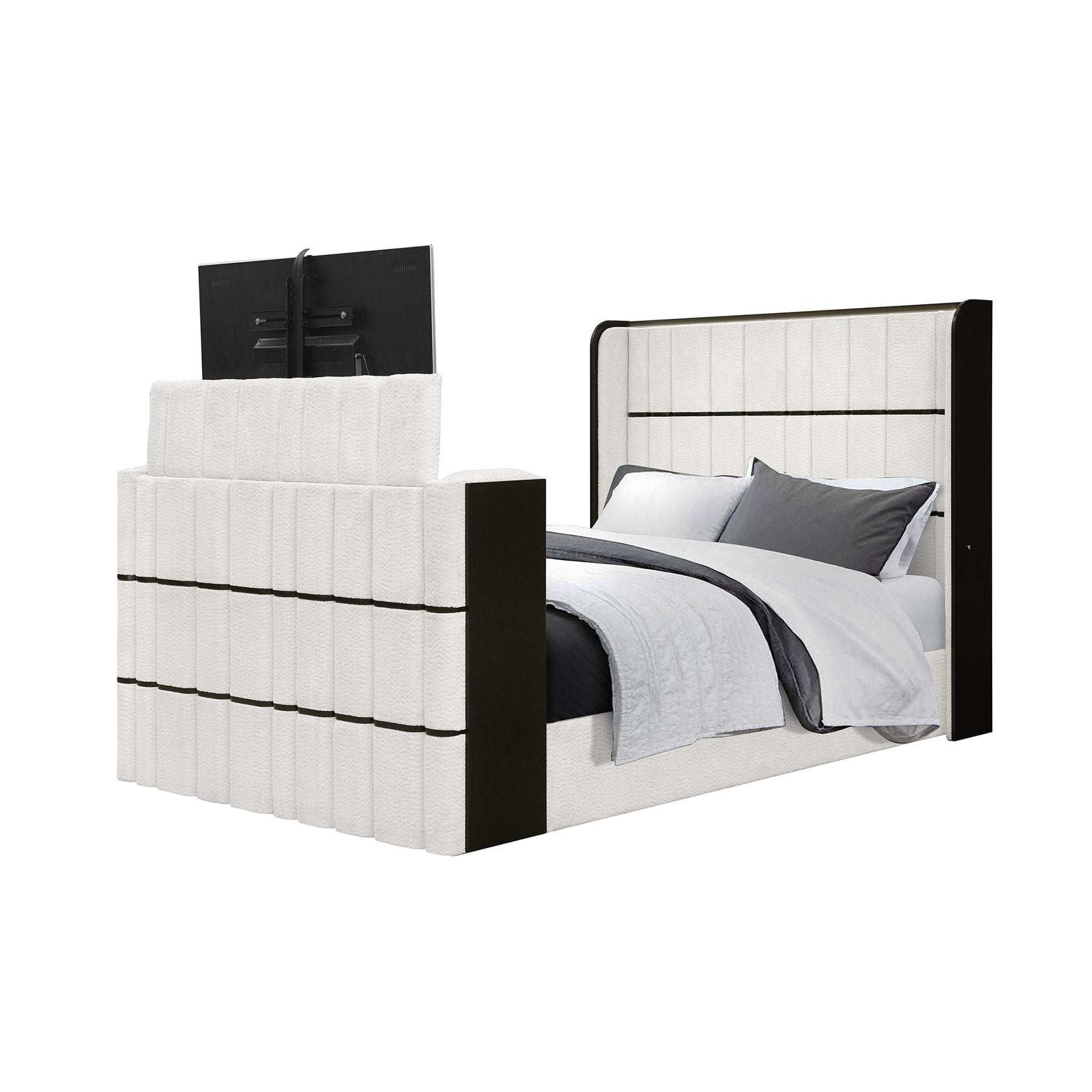 Isaiah Luxury Bed with 50" TV Lift, Built‑In Speakers, LED Lighting an