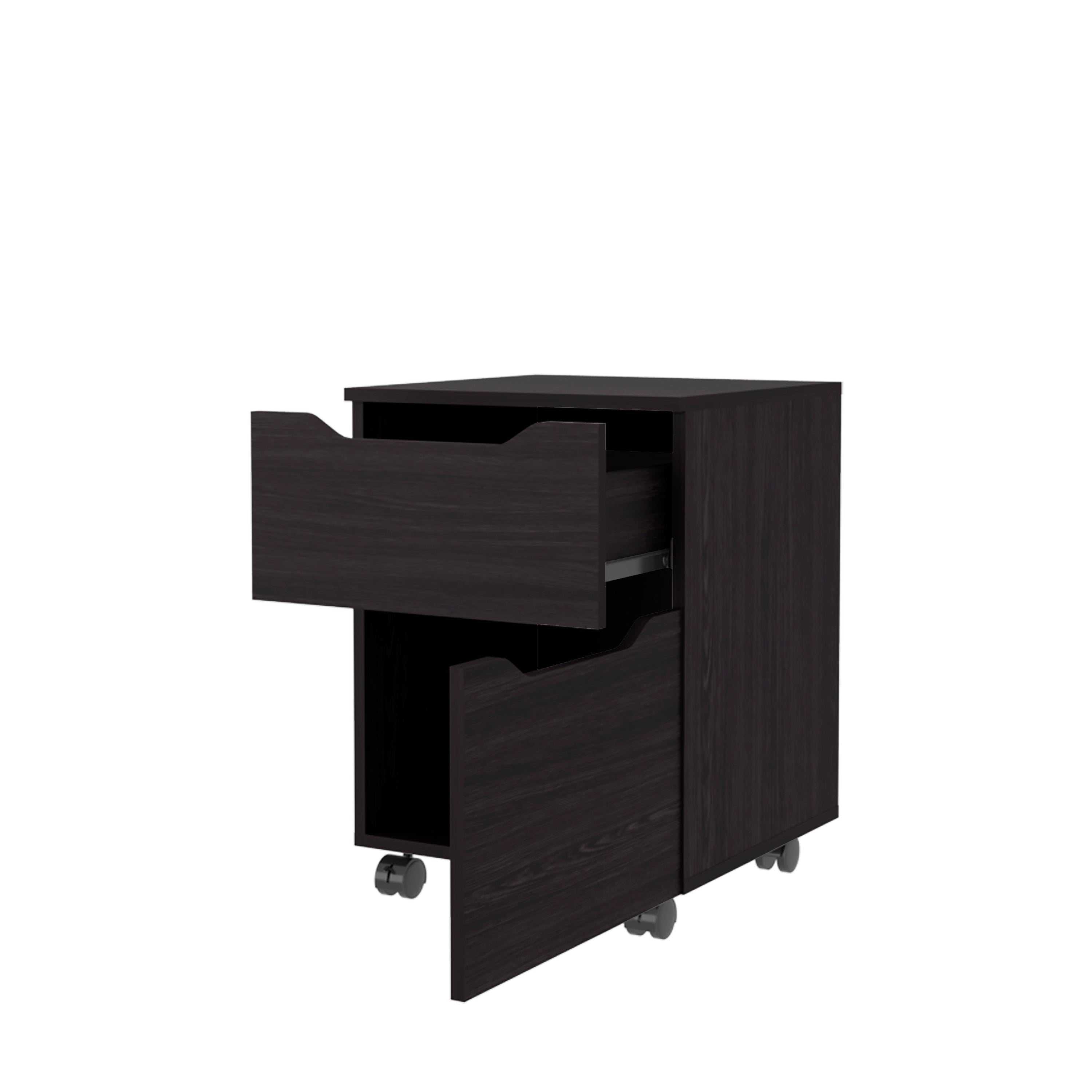 Wengue Nightstand with Door & Drawer on Casters — Space-Saving 30" H x