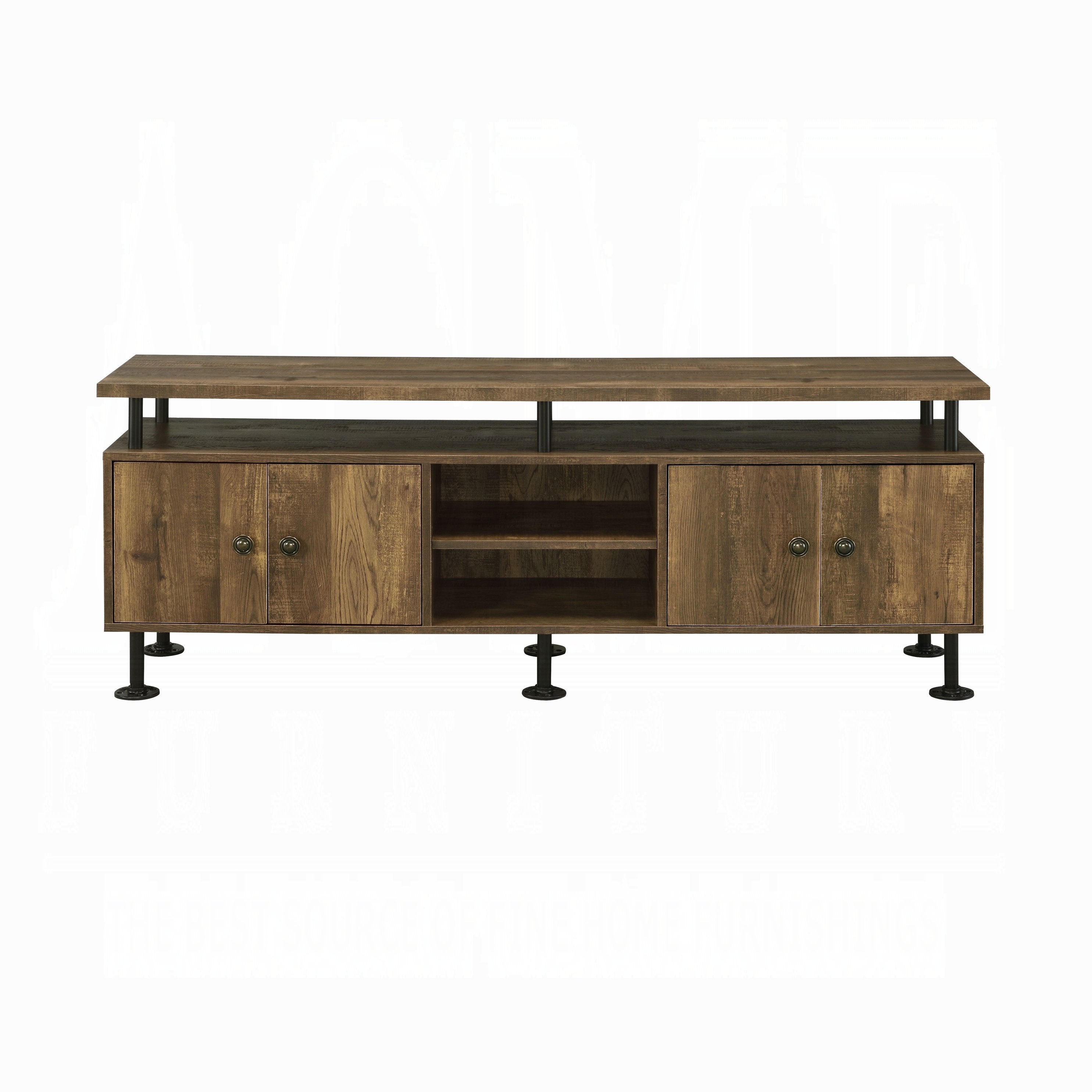 Rustic Industrial Water Pipe 2-Shelf TV Stand with 4 Cabinets, Cord Ma