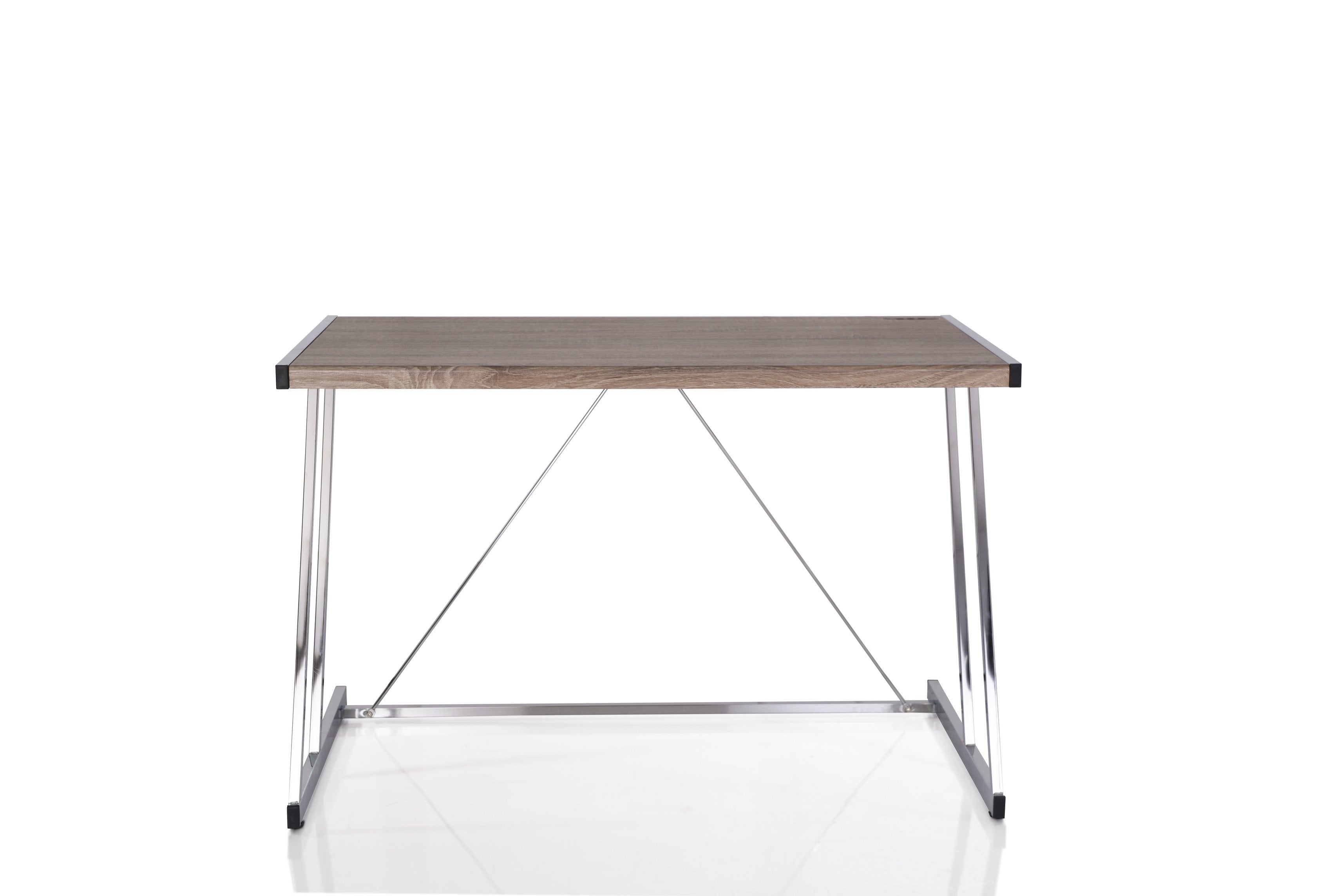 Finis Weathered Oak Writing Desk With Chrome Z-Frame, Usb Charging Doc