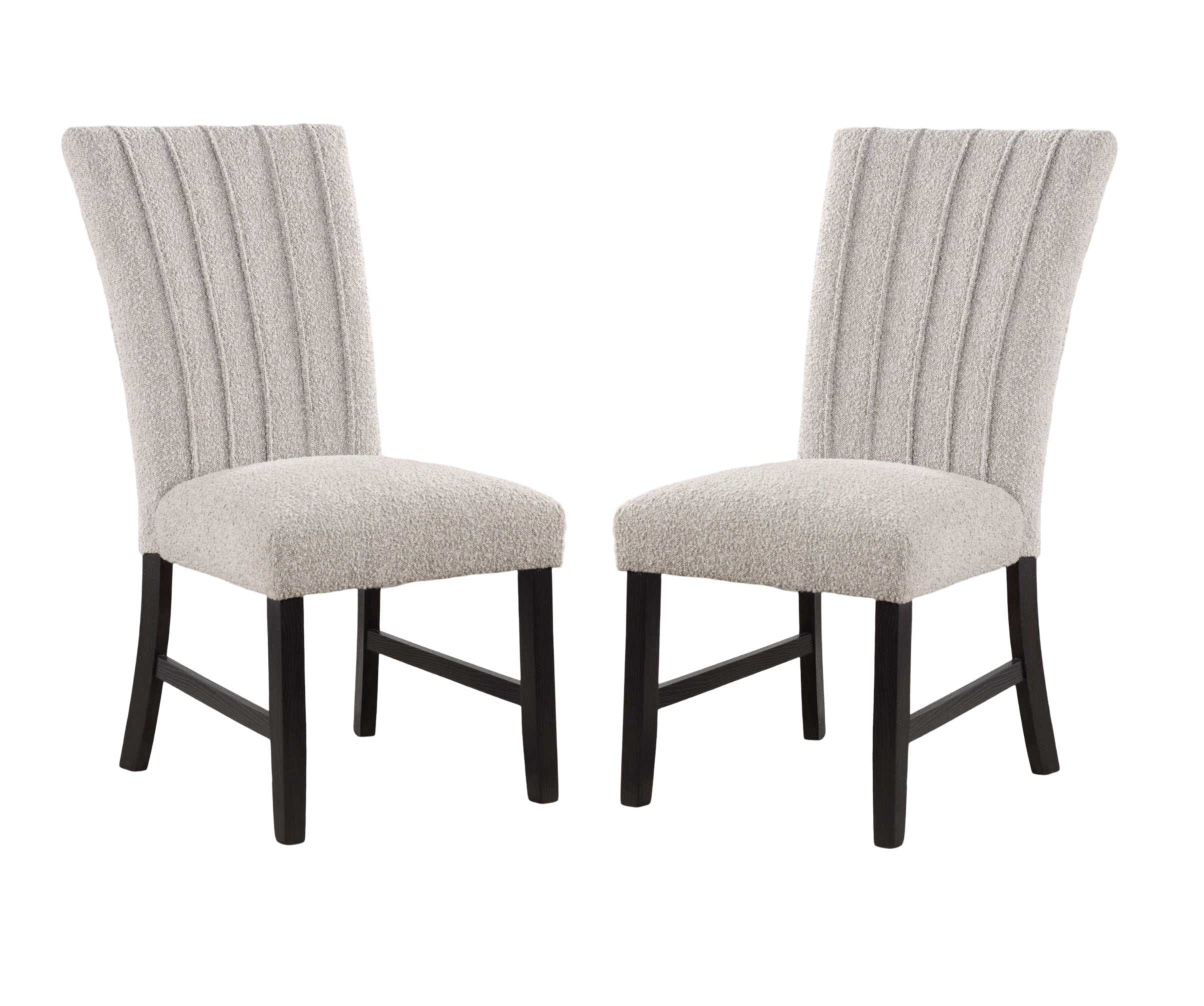 Unique Gray Boucle Parson Chairs Set Of 2 With Vertical Pleats, Black