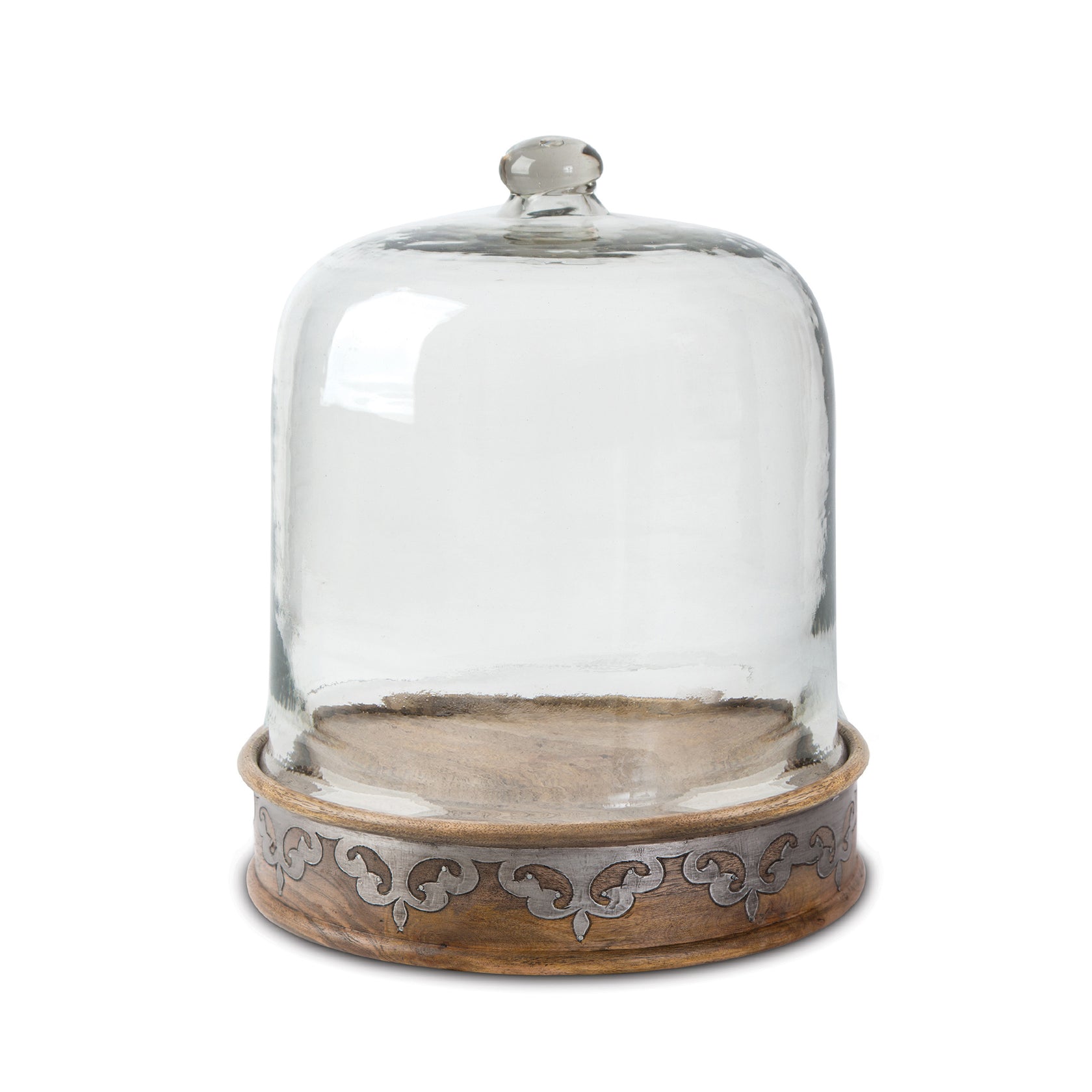 Heritage Inlay Wood Pastry Keeper - Elegant Glass Dome Display for Cak