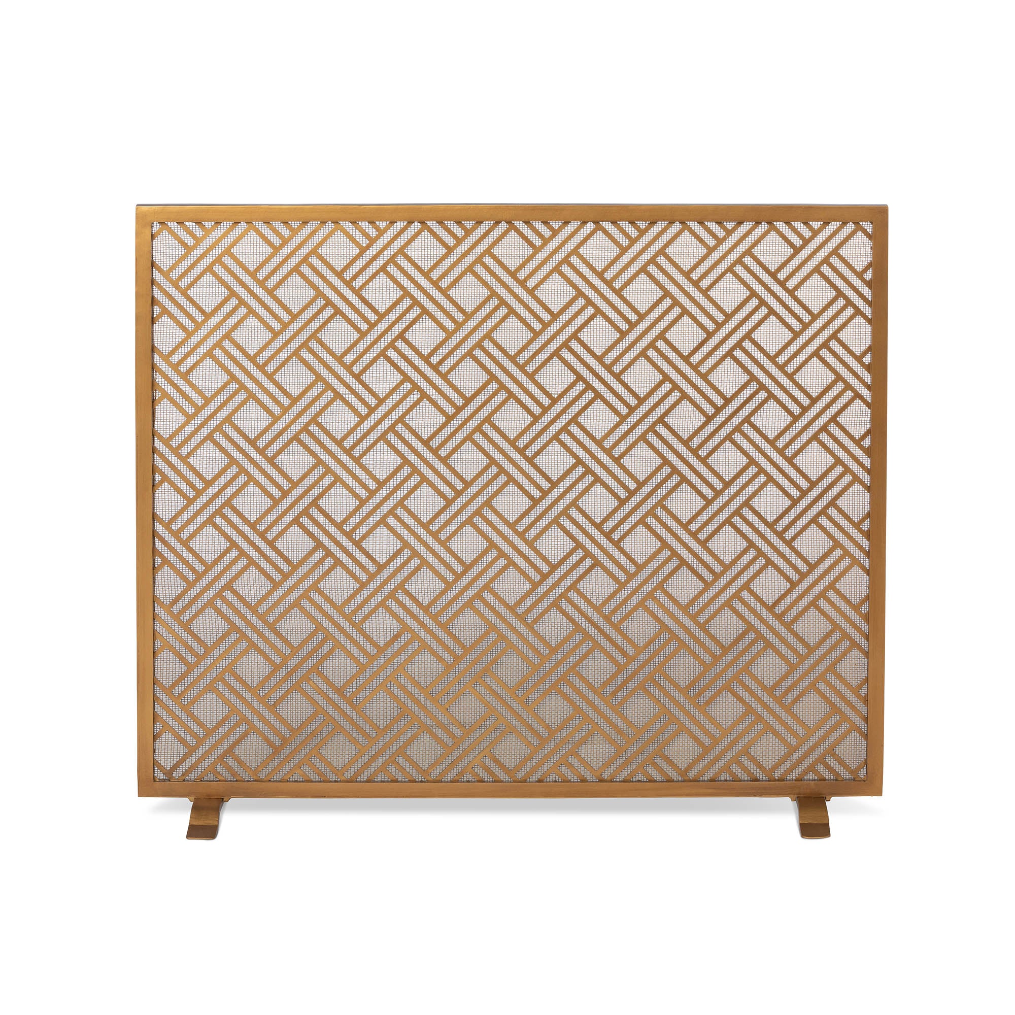 Cross Hatch Fire Screen in Elegant Gold Finish – Durable Iron Construc