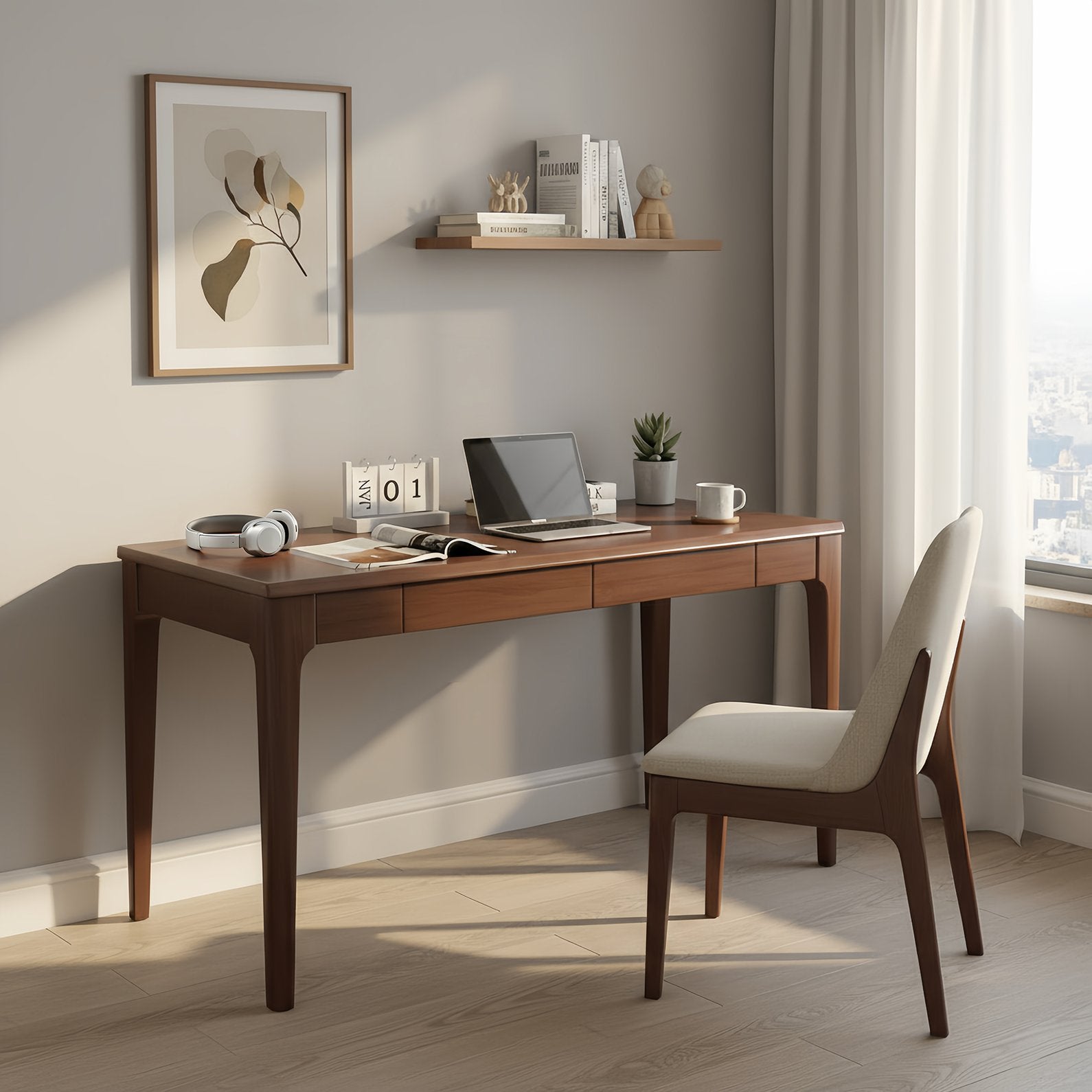 Solid Wood Desk With Drawers - Mid Century Walnut Standing Desk, Smoot