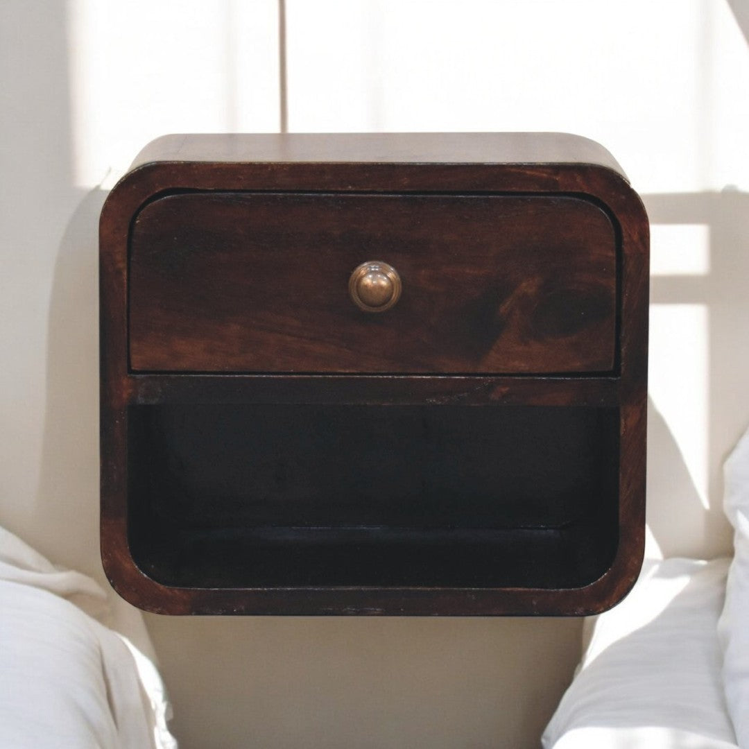 Solid Wood Mini Curved California Walnut Bedside Unit - Stylish Wall-M