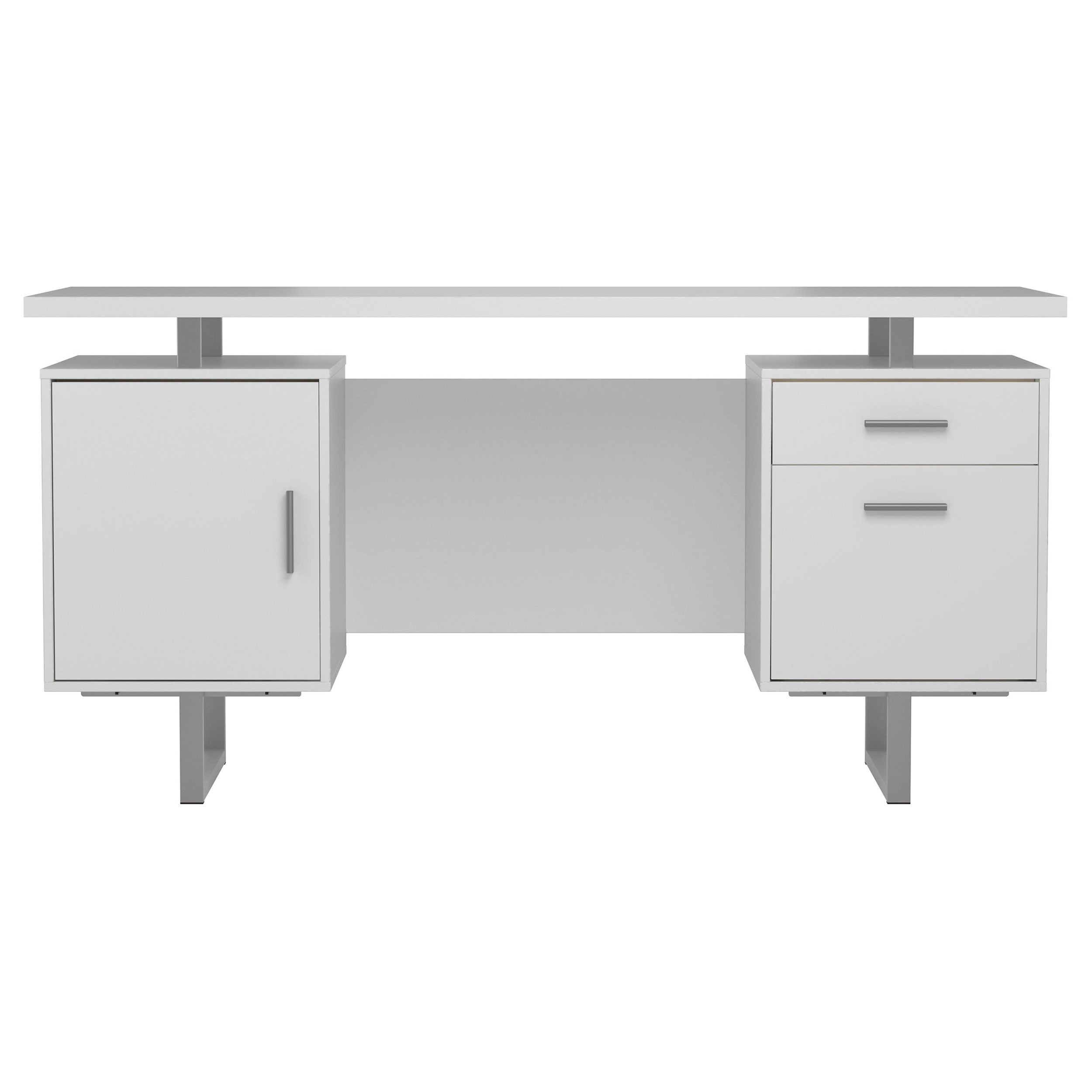 Jensen White High Gloss Two-Drawer Computer Desk with Metal Legs, Dura