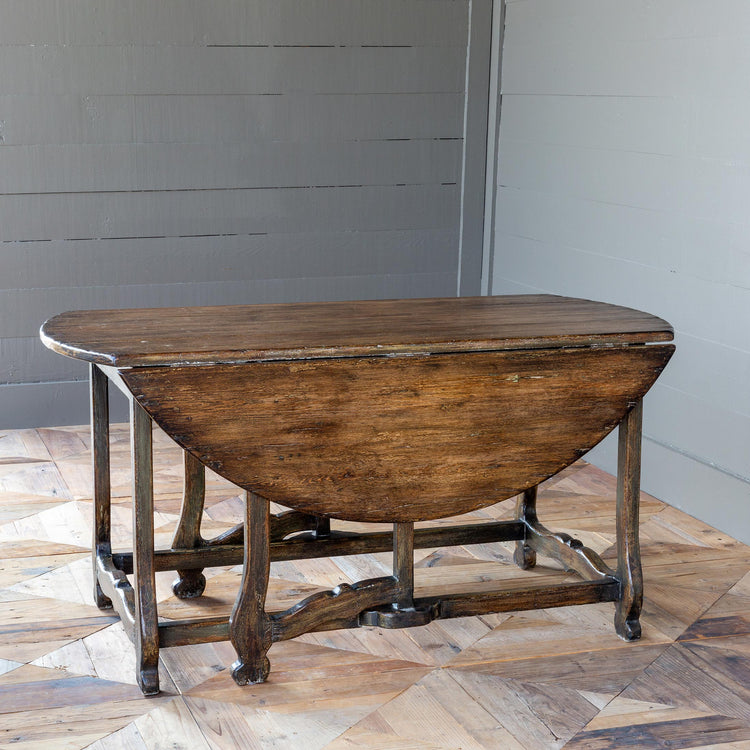 Gate Leg Round Table - 60" Distressed Reclaimed Pine, Heirloom Quality