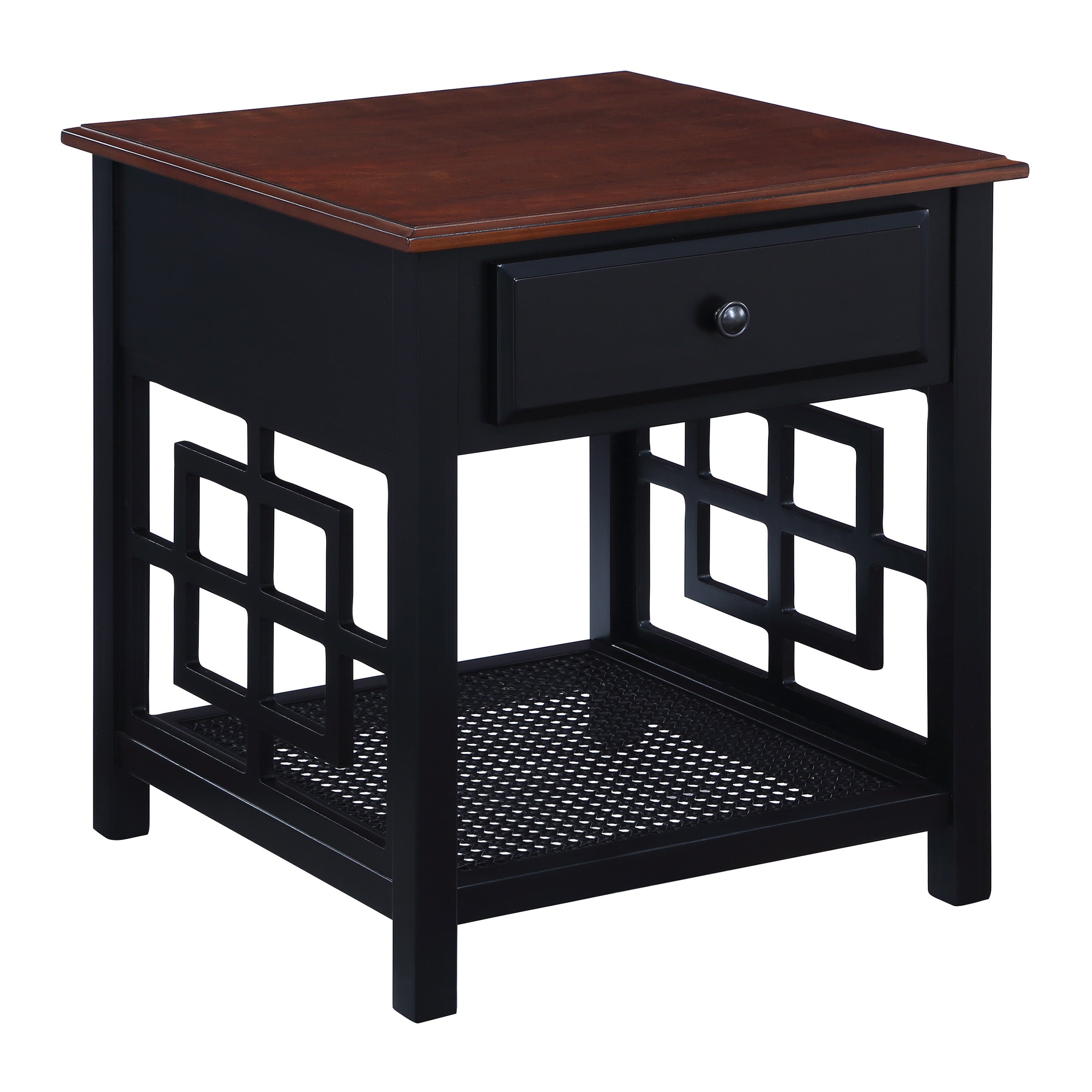 Oxford Fretwork Side Table with Drawer – Elegant Mid-Century Design fo